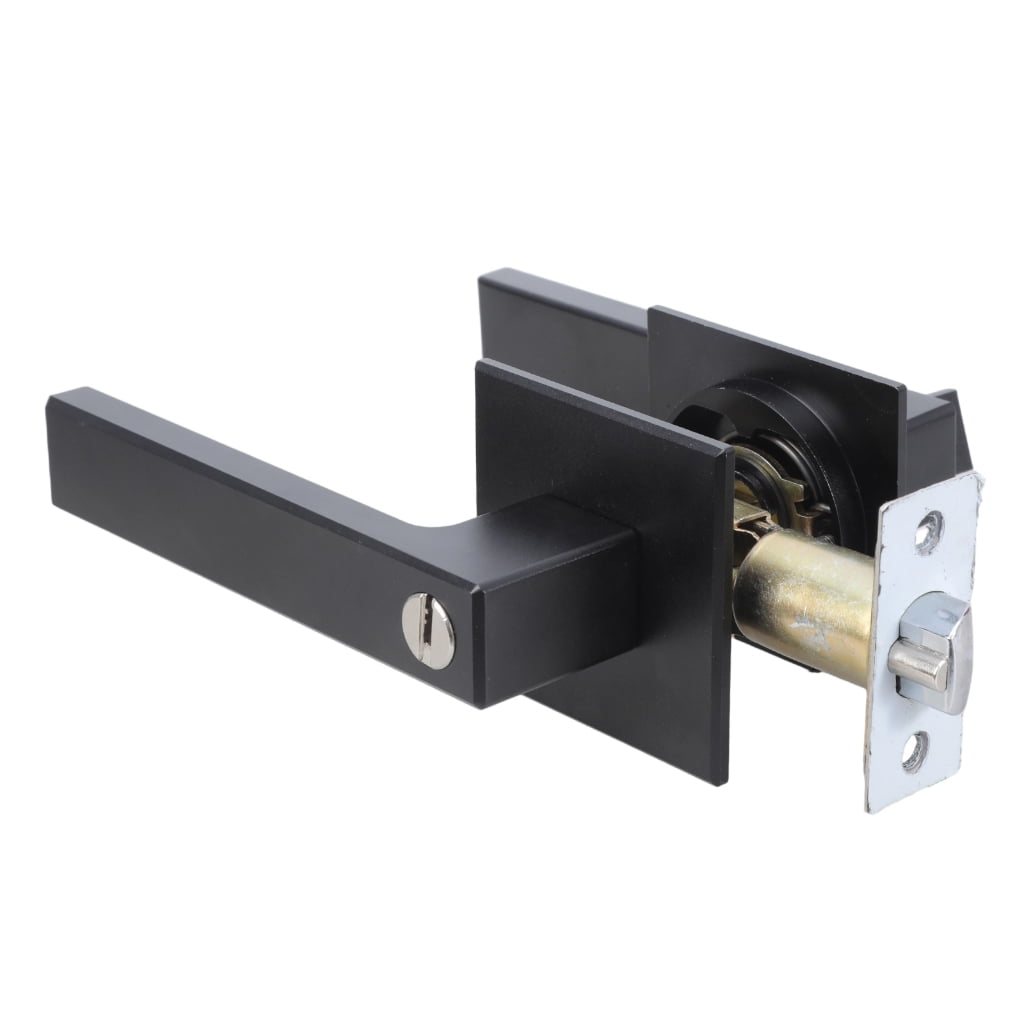 Entry Door Levers & Deadbolts Set Black Handle Keyed Alike Modern Door ...