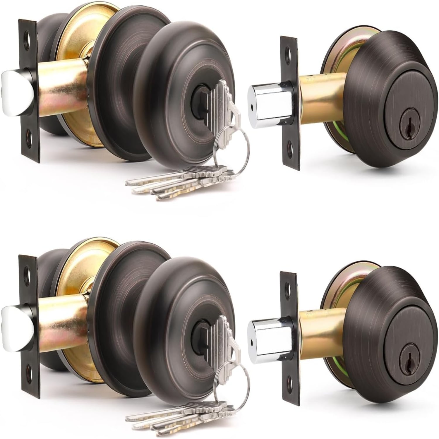 Entry Door Locksets with Single Cylinder Deadbolt 3 Pack Oil Rubbed ...