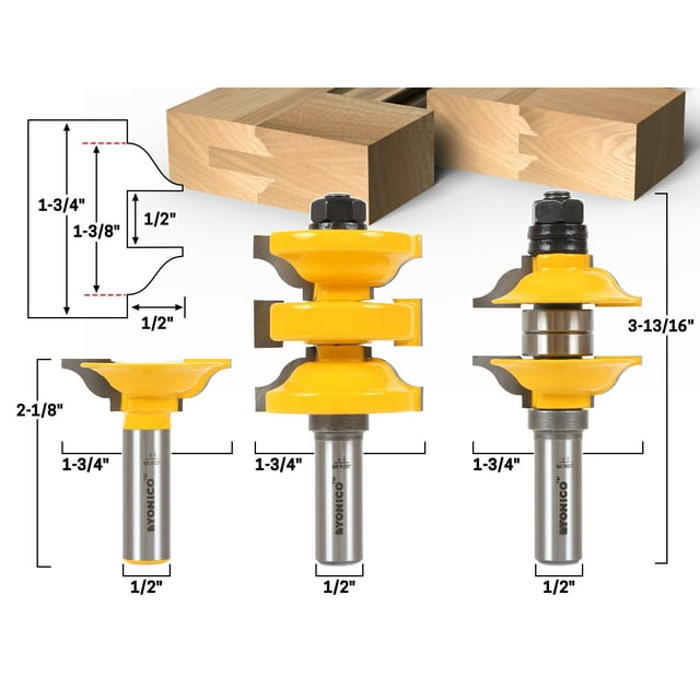 Entry Door with Tenon Cutter 3 Pc. Router Bit Set - 1/2" Shank - Yonico ...