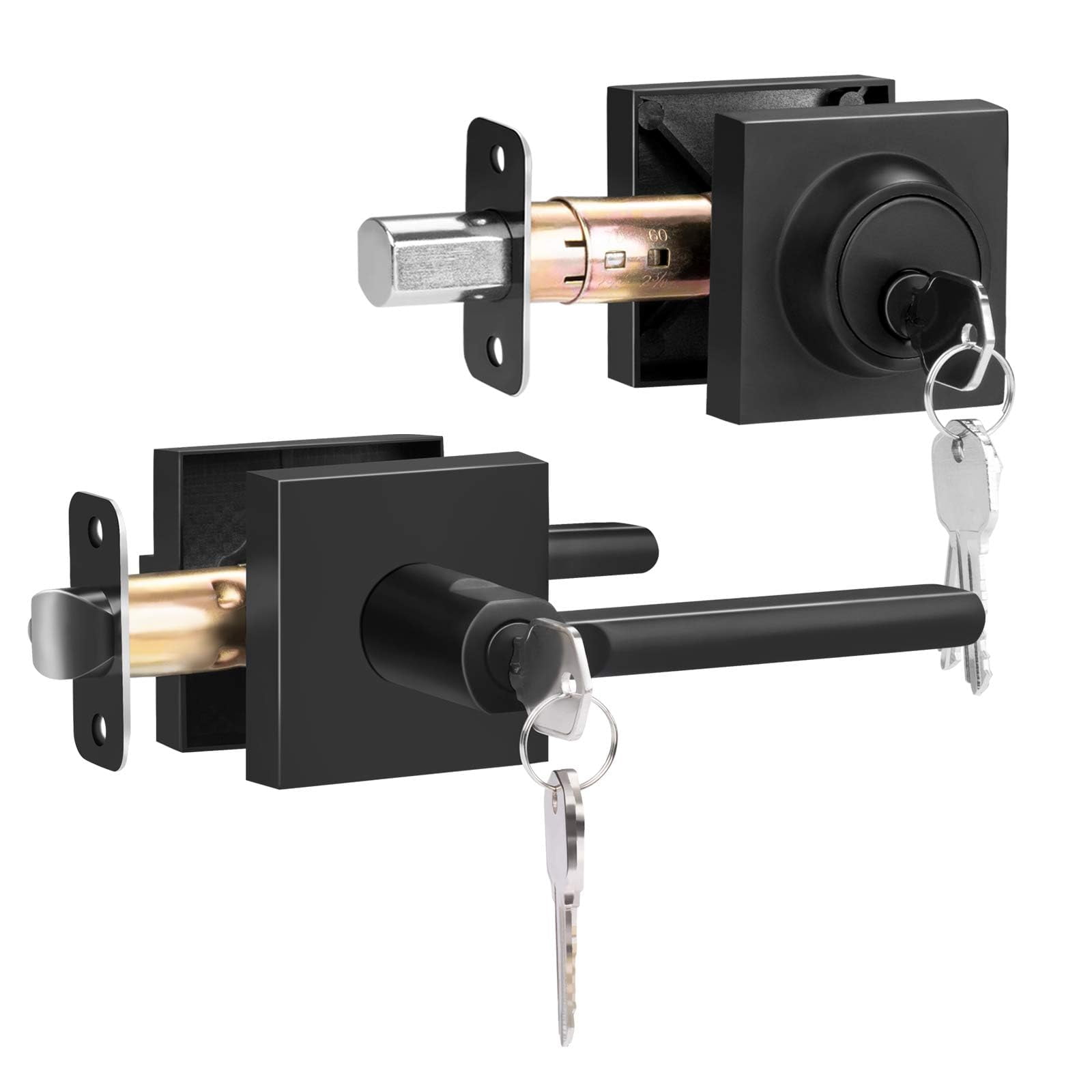 Entry Handle and Single Cylinder Deadbolt Front Lock Set, Keyed Alike ...