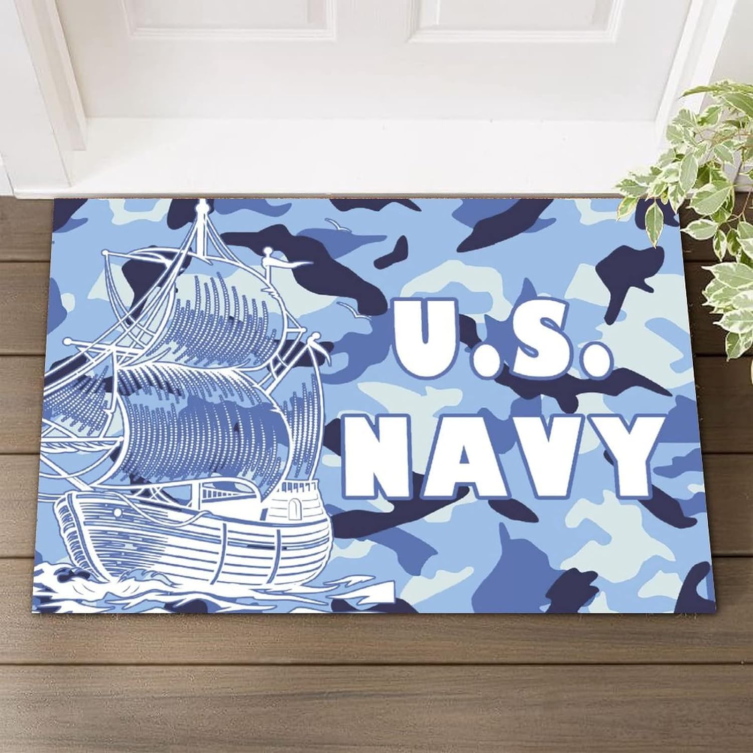 Entry Mat Navy Anchor Entryway Outdoor Floor Mat Rustic Non Slip Rubber ...