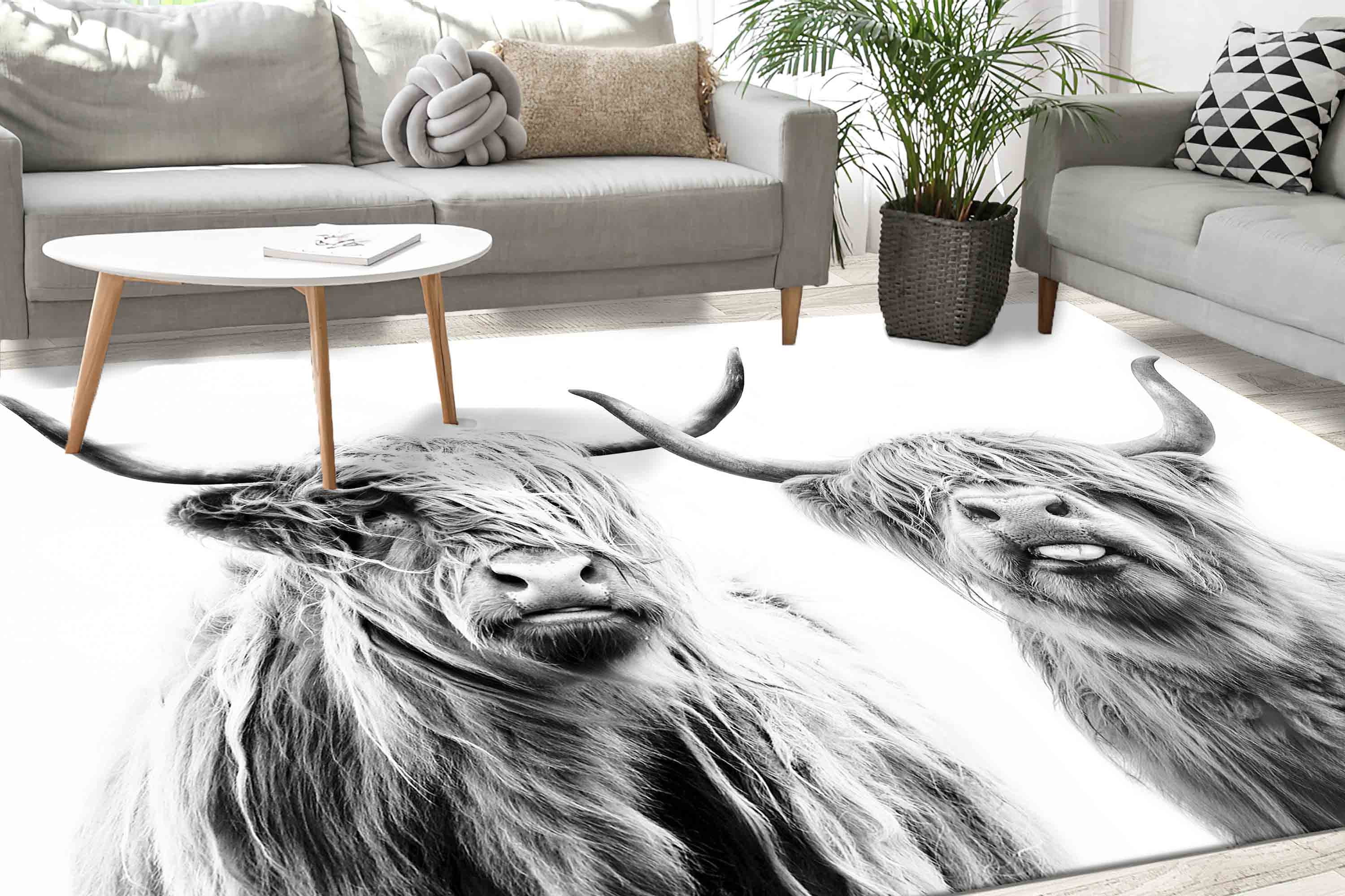 Entry Rugs, Animal Rug, Highland Cow Rugs, Black and White Rug, Dining ...