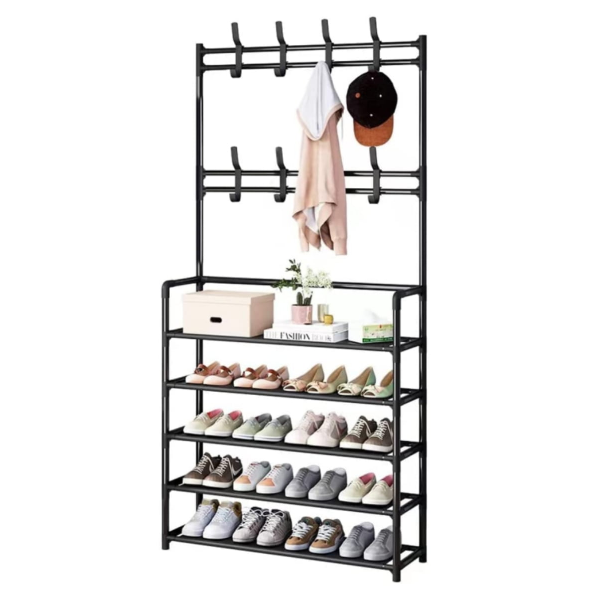 "Entryway Hanging Wall Hooks, Organizer Bench with 5-Tier Shoe Storage ...