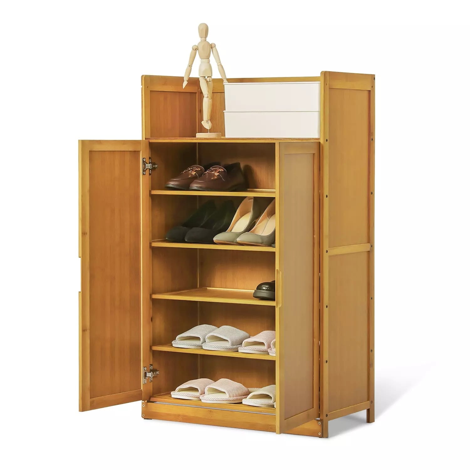 Entryway 24"Bamboo 6-Tier[ENCLOSED SHLEF]2-Door Shoe Cabinet High Heel ...