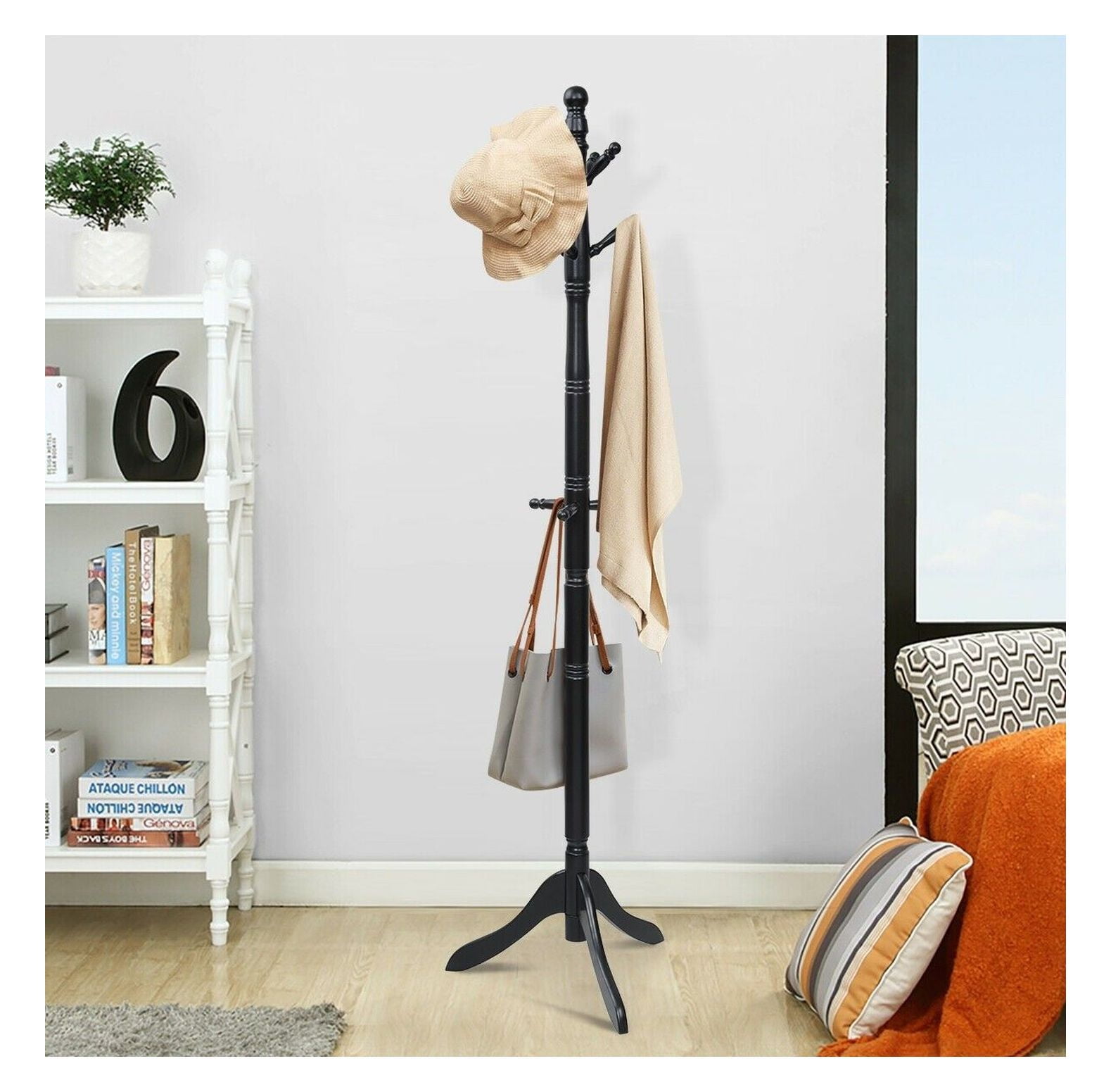 Entryway Adjustable Free Standing Wooden Coat Rack Brown - Walmart.com