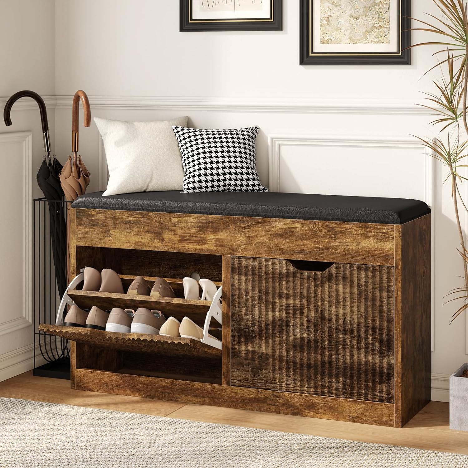 Entryway Bench, 39inches Shoe Storage Benches, Shoe Rack Benches with 2 ...