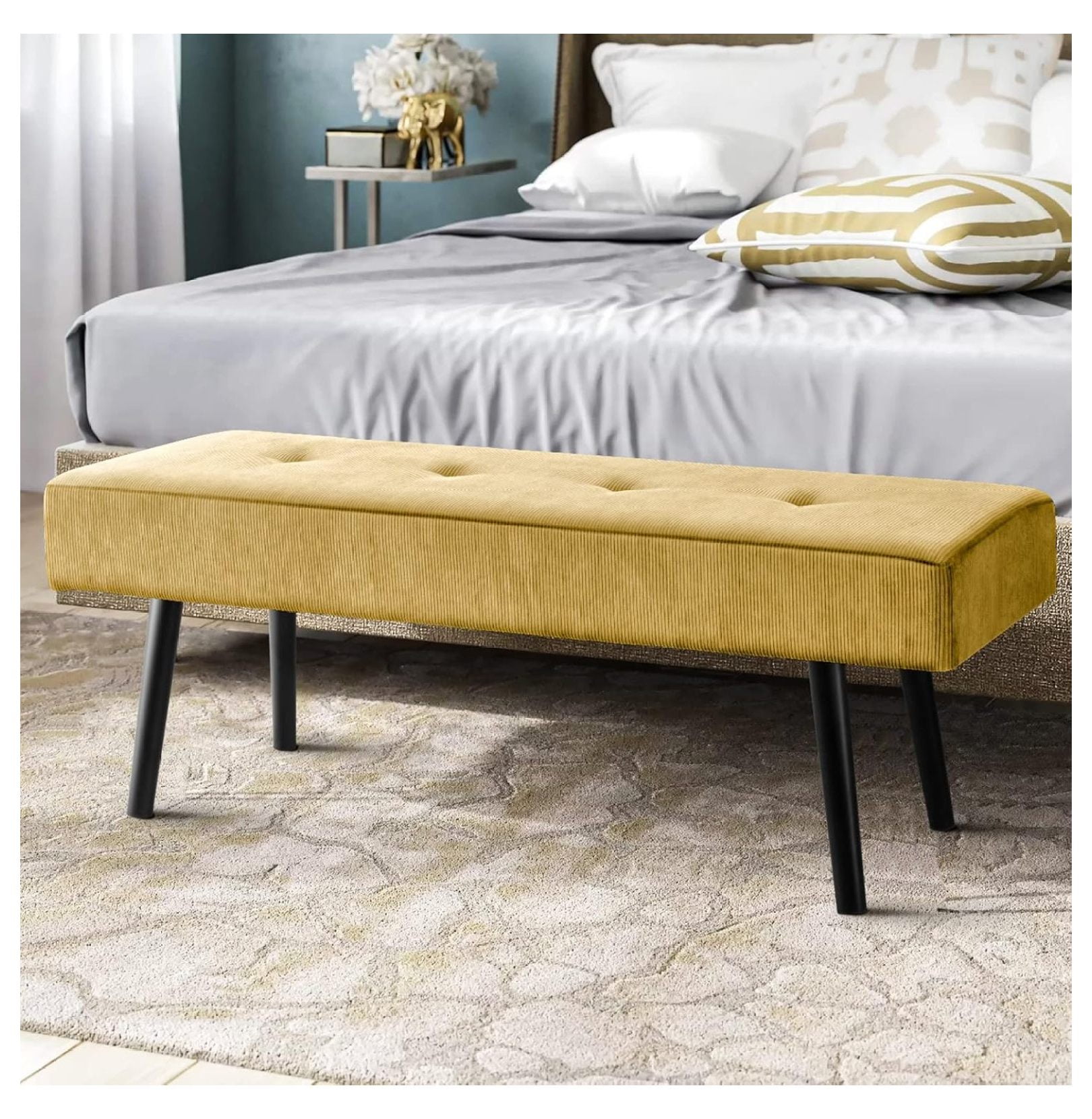 Entryway Bench - Bench for Bedroom, Modern Ottoman End of Bed, Corduroy ...