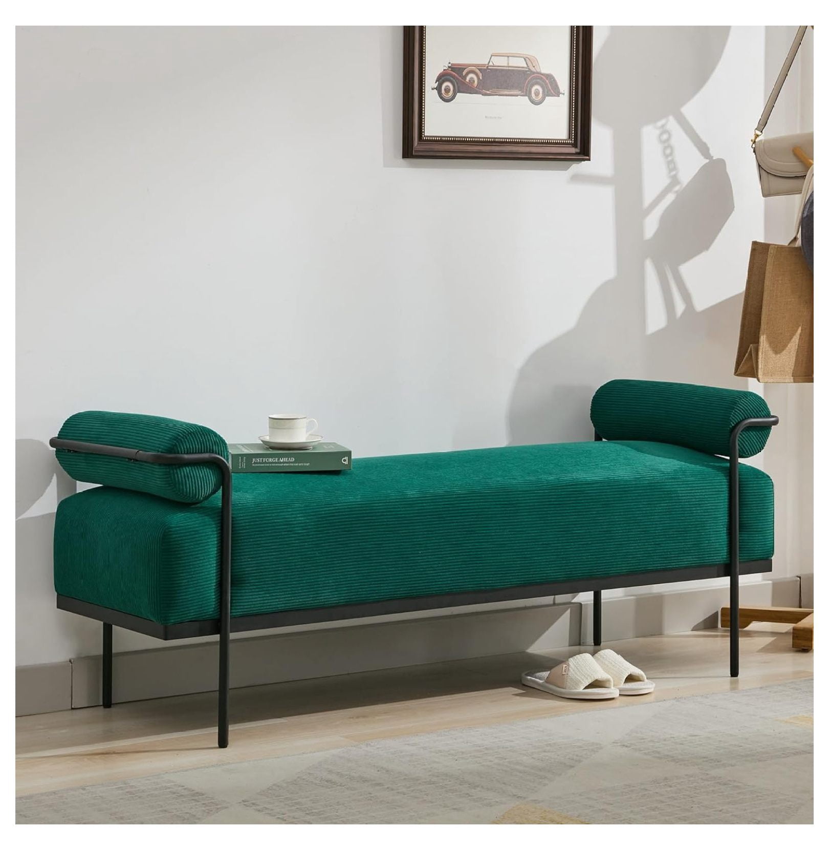 Entryway Bench End of Bed Bench 61.2",Modern Upholstered Bench Ottoman ...