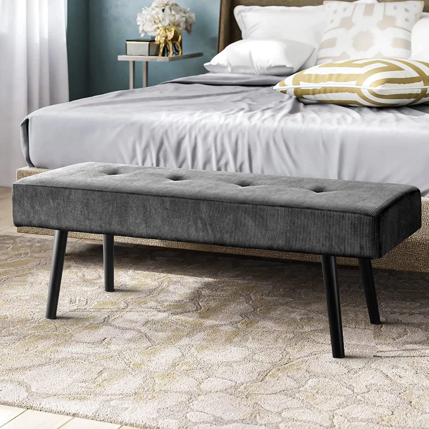 Entryway Bench - Grey Bench for Bedroom, Modern Ottoman End of Bed ...