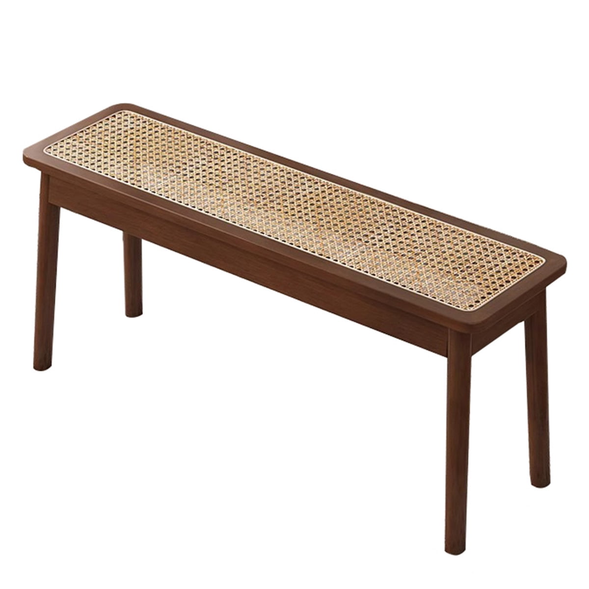 Entryway Bench, Mid Century End Of Bed Bench With Rounded Corner, Wood ...