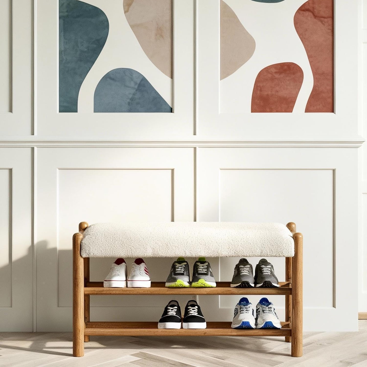 CREATISAN Cushioned 3-Tier Bench with Legs on Both Sides, White, 330 lb ...