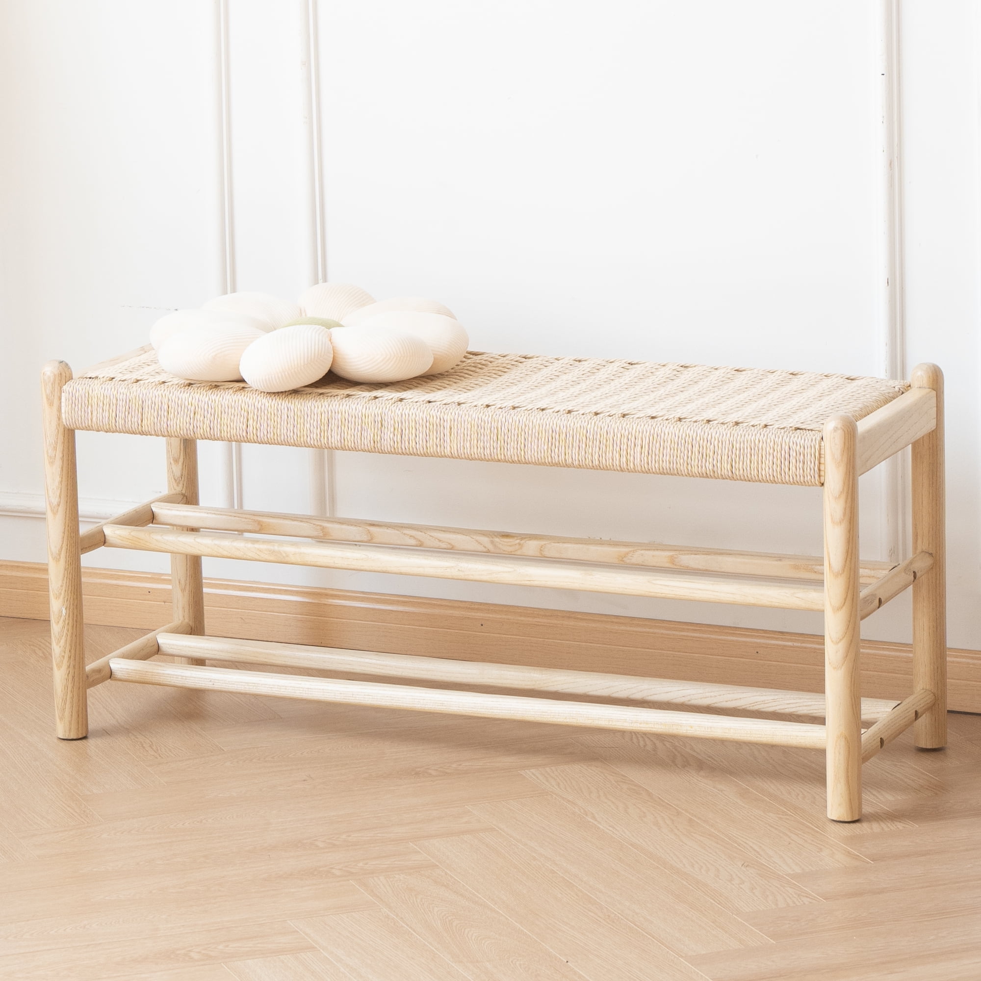 Entryway Bench, Solid Oak Wood Shoe Rack Bench, 3-Tier Shoe Bench with ...
