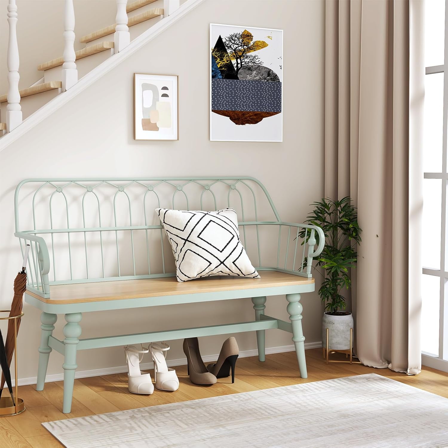 Entryway Bench,Spindle Back Wooden Dinning Bench, Farmhouse Foyer Bench ...