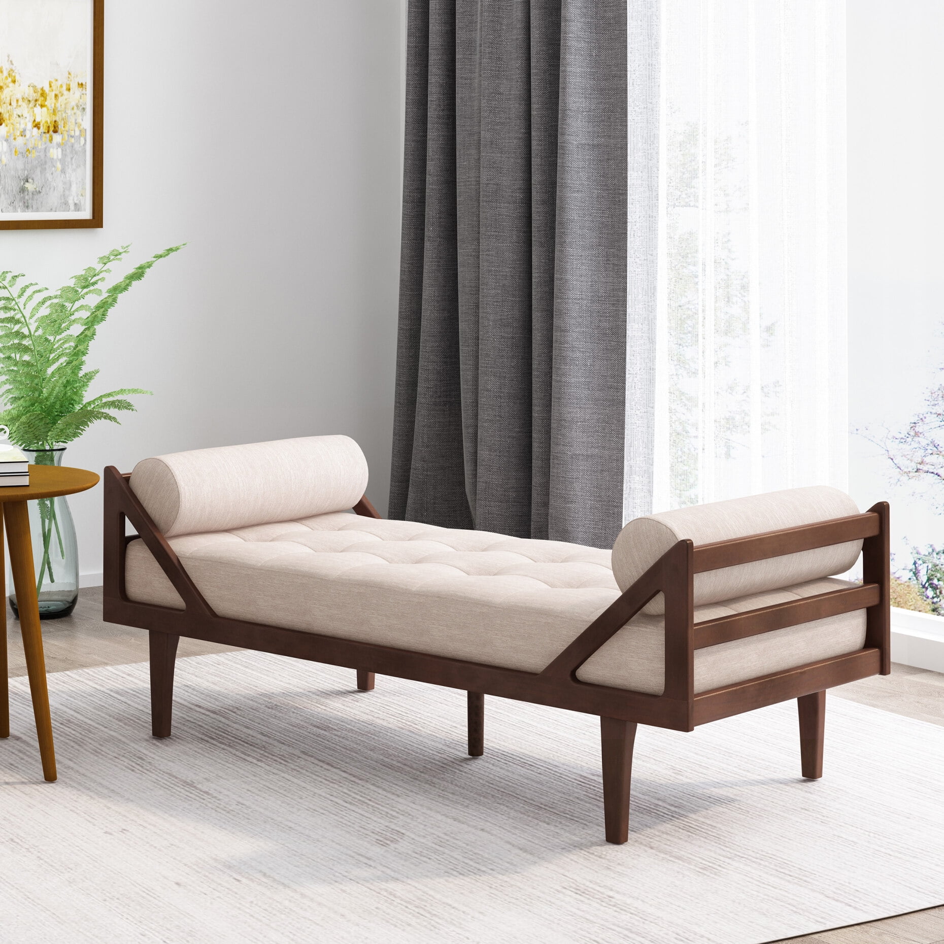 Entryway Bench, Tufted End of Bed Bench Stool Foot Rest with Pillows ...
