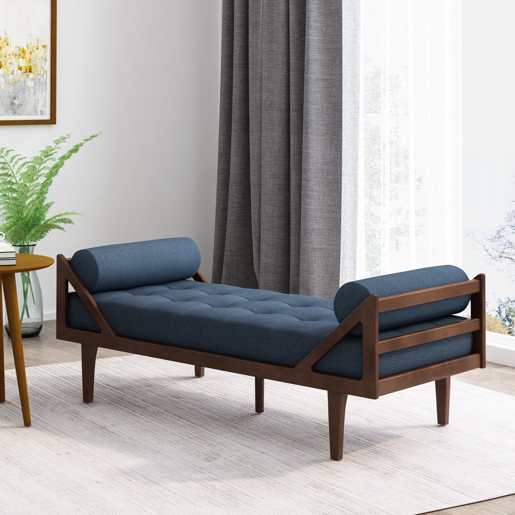 Entryway Bench, Tufted Upholstered Ottoman Foot Stool with Pillows ...