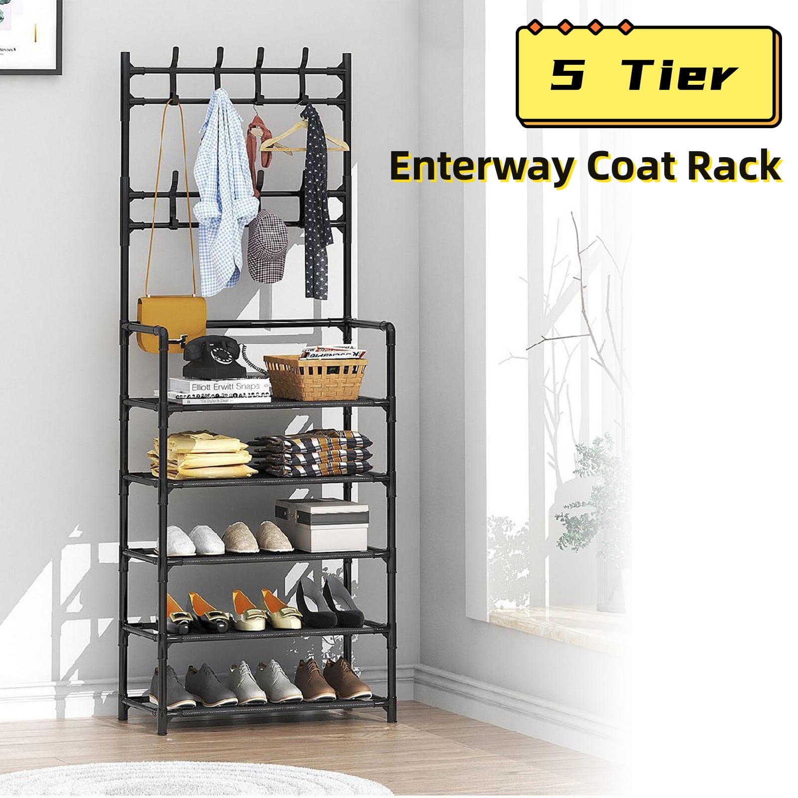 E-commerce Giant Space-Saving Entryway Bench Hall Tree with Coat Rack ...