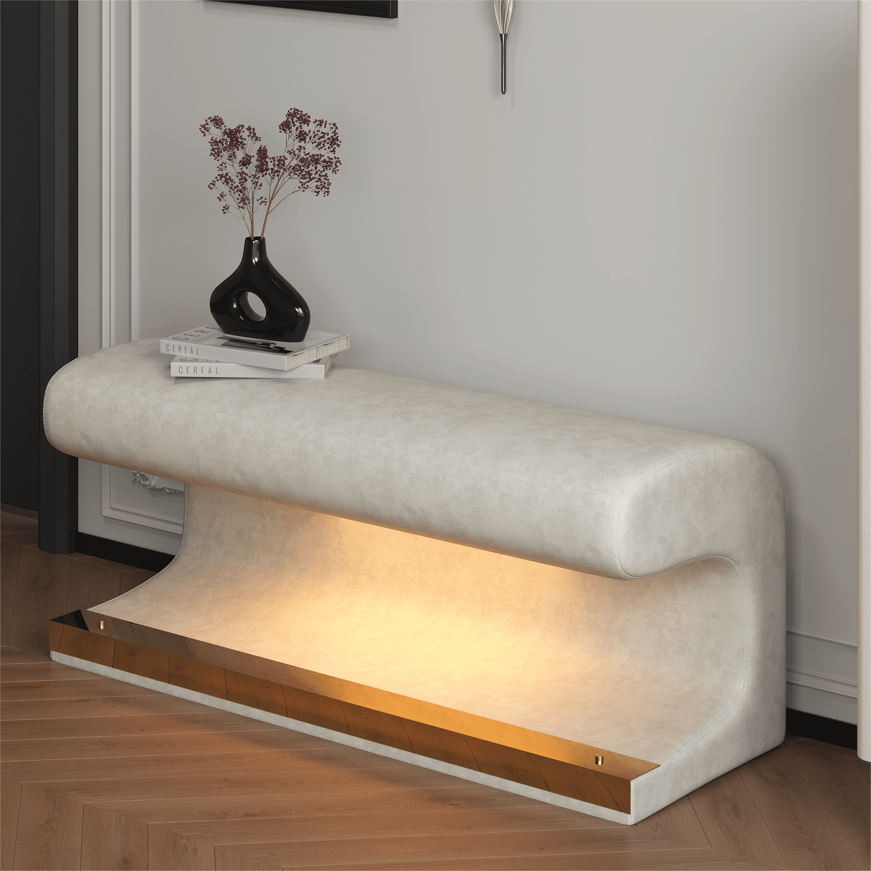 Entryway Bench with LED Light, CYBORIS Leather Upholstered Ottoman for ...