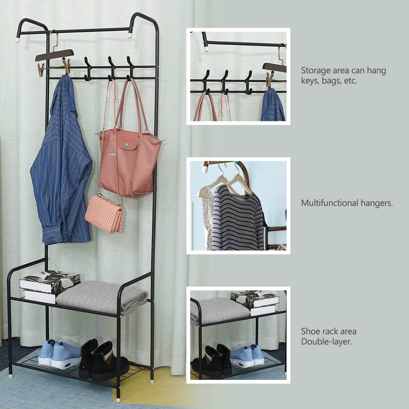 Entryway Coat Rack 3-in-1 Entryway Storage Bench Coat Rack,Metal Hall ...
