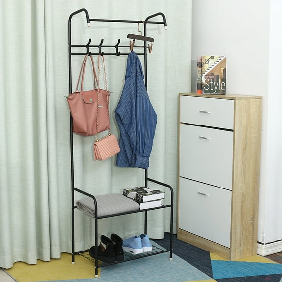 Entryway Coat Rack Shoe Bench 3 in 1, Multifunctional Storage Bench ...