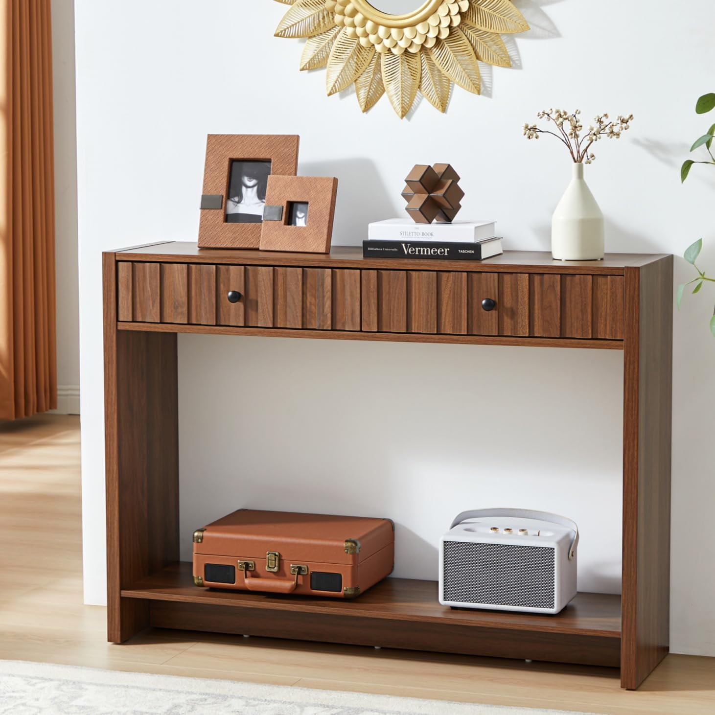 Entryway Console Table with Fluted Drawers, Entryway Table with Storage, 43.3" Long Couch Table ...