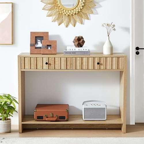 Entryway Console Table with Fluted Drawers, Mid Century Entryway Table with Storage, 43" Long ...