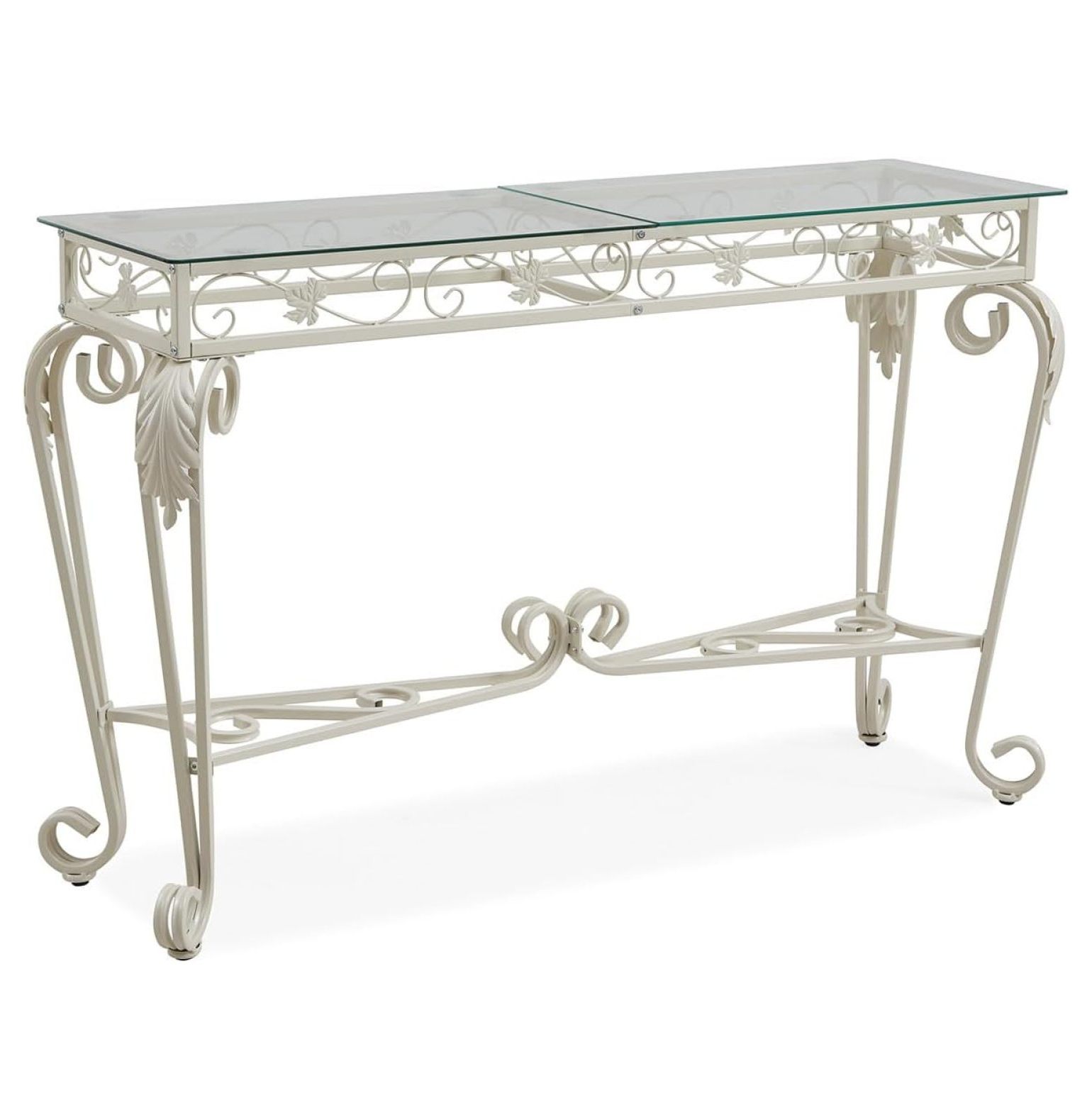 Entryway Console Table with Glass Top and Storage, 47" Tempered Glass ...