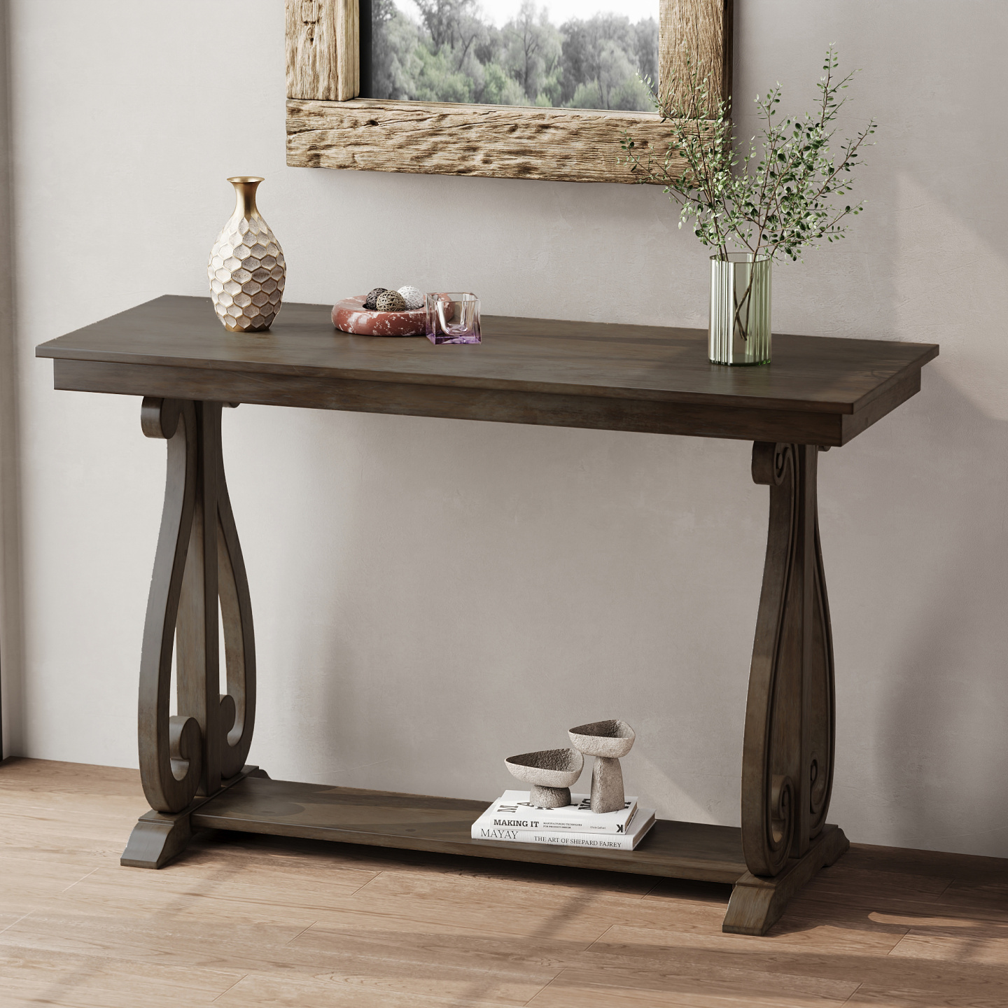 Entryway Console Table with Storage Open Shelf, 48-Inch Rustic Vintage ...