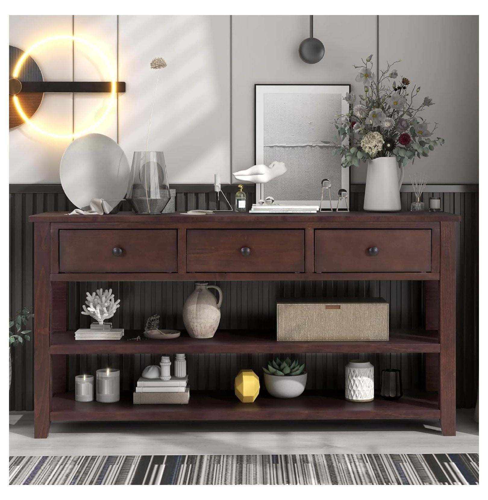 Entryway Console Table with 3 Drawers and Open Shelves, Entry Hallway ...
