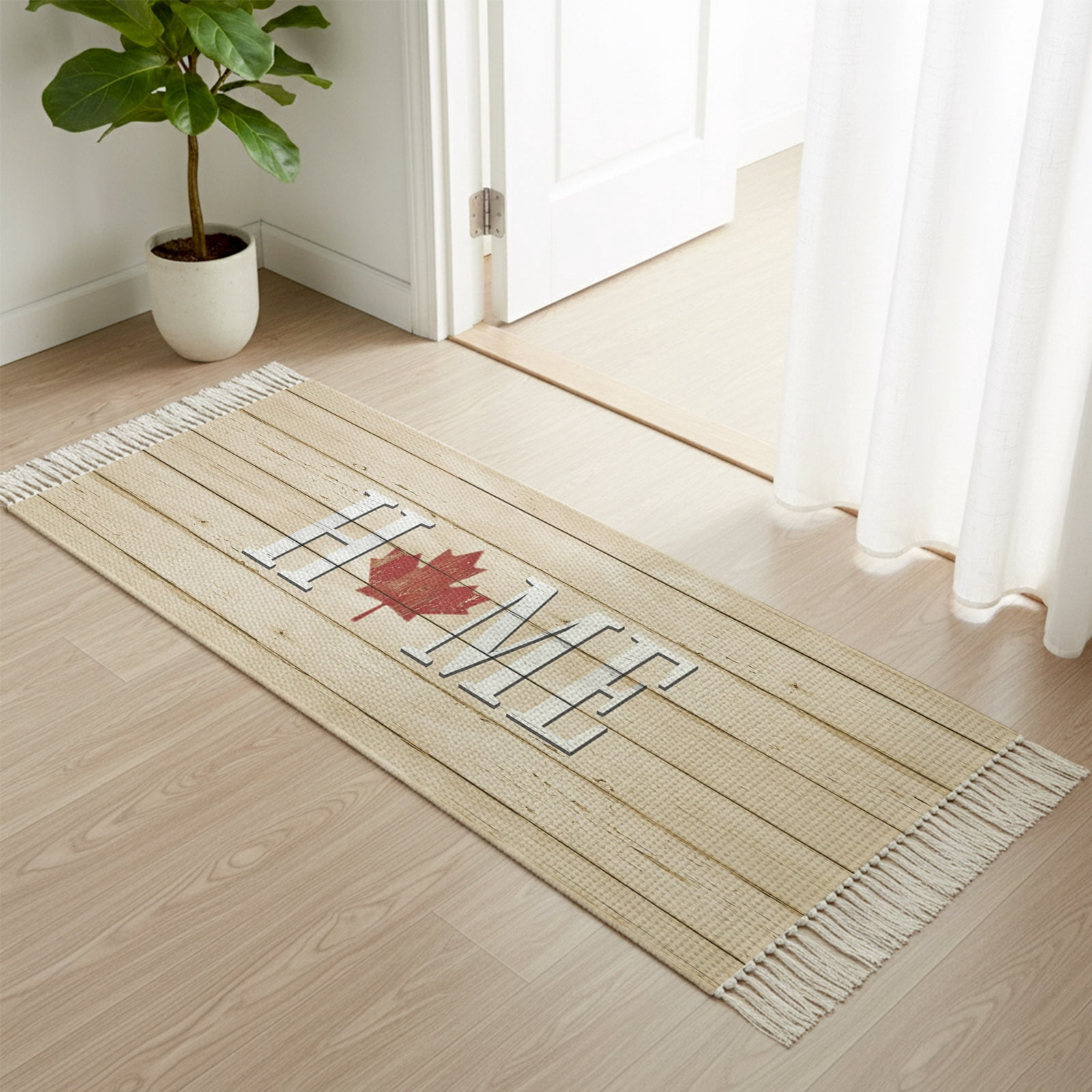 Entryway Door Mat 2'x 4', Canada Maple Home Non Slip Washable Throw Rug ...