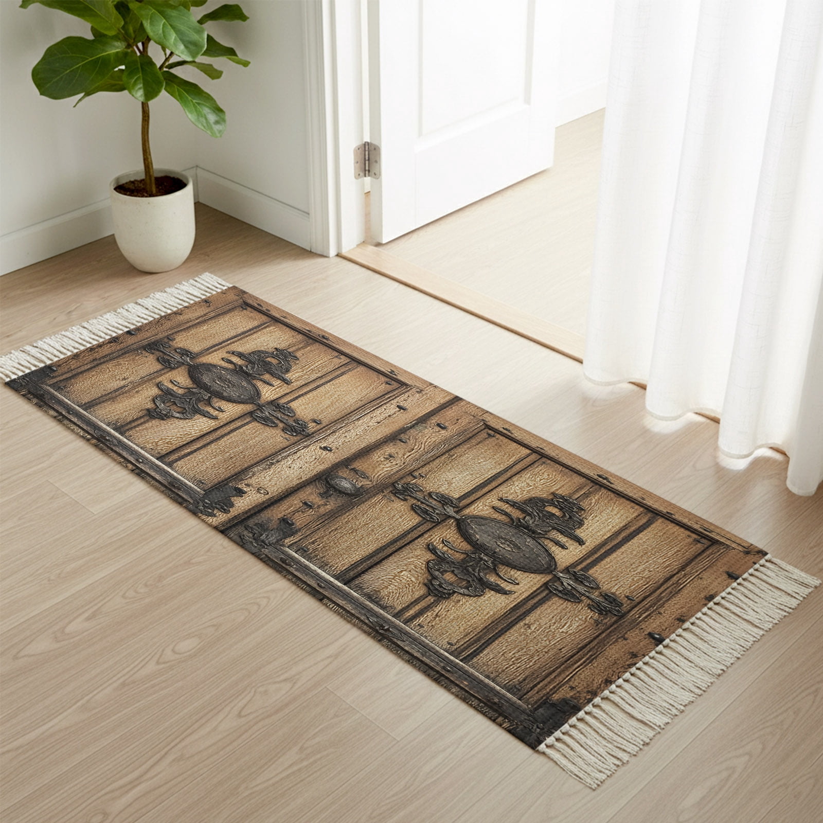 Entryway Door Mat 2'x 4', Farmhouse Brown Non Slip Washable Throw Rug ...