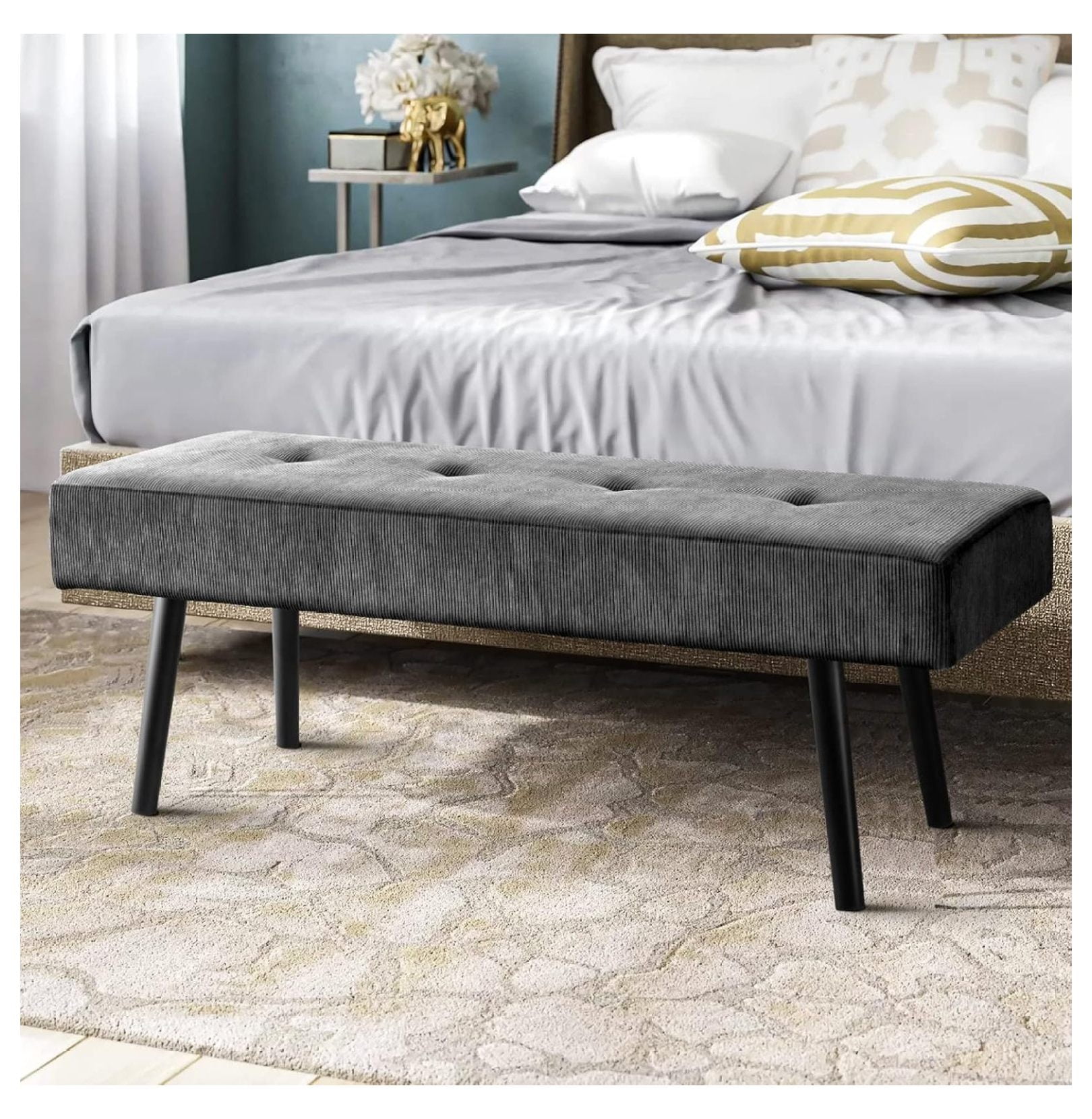 Entryway - Grey for Bedroom, Modern Ottoman End of Bed, Corduroy Padded ...