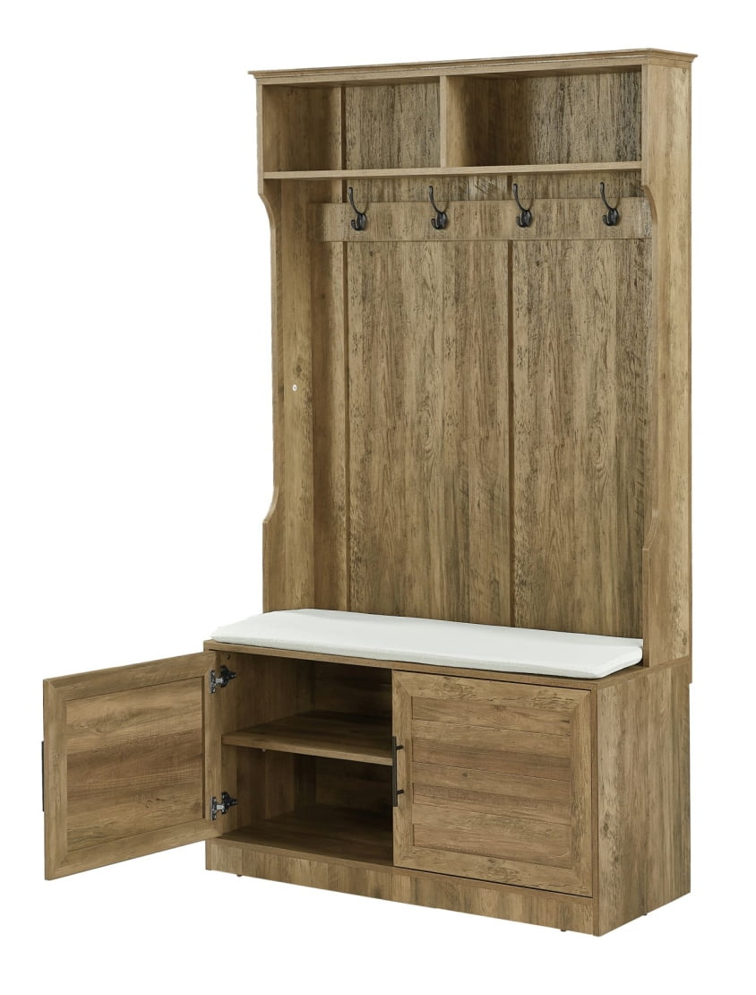 Entryway Hall Tree with Storage Bench, Wooden Coat Rack with Sponge Pad ...