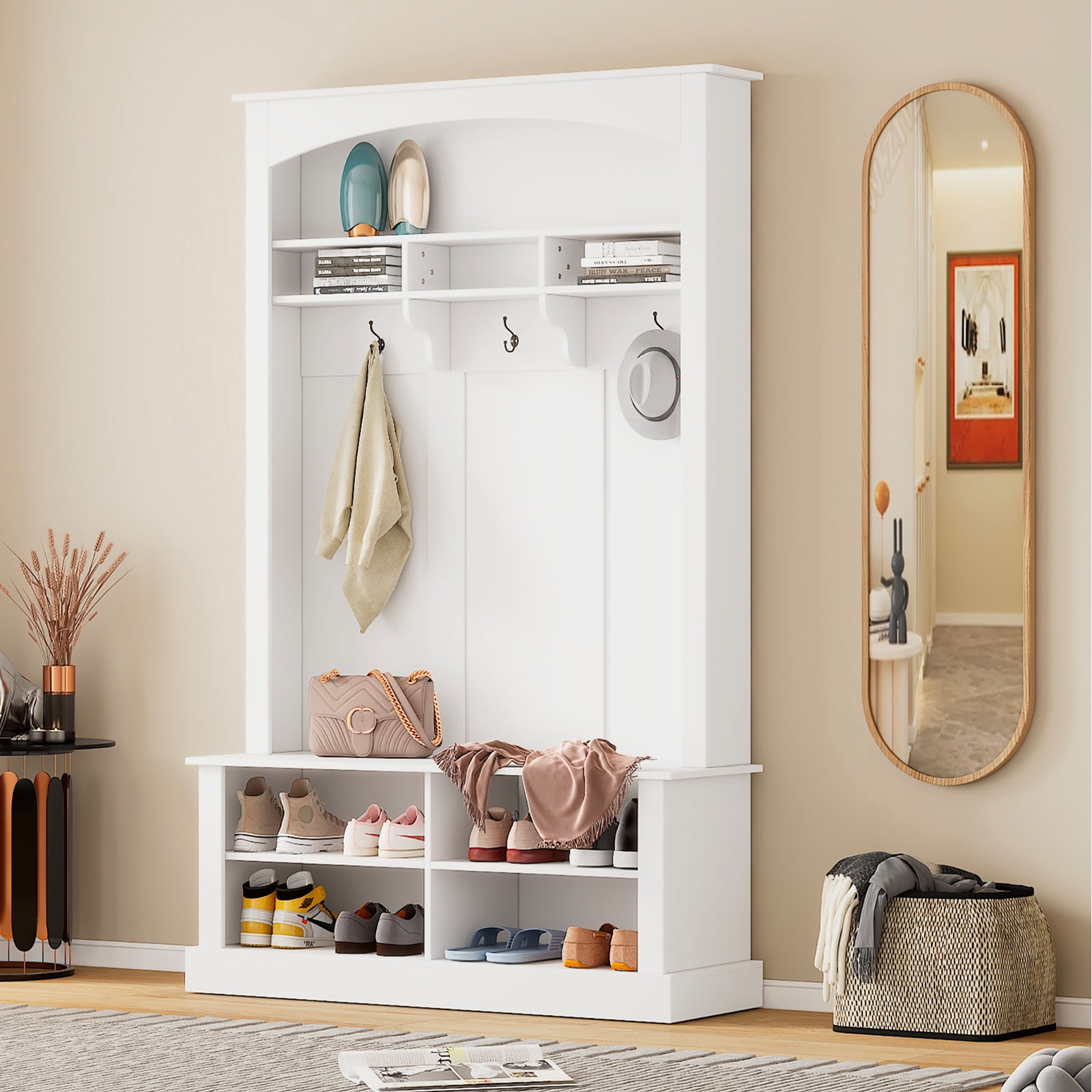 Entryway Hall Tree with Bench and Storage,Hall Tree with Coat Rack,Shoe ...