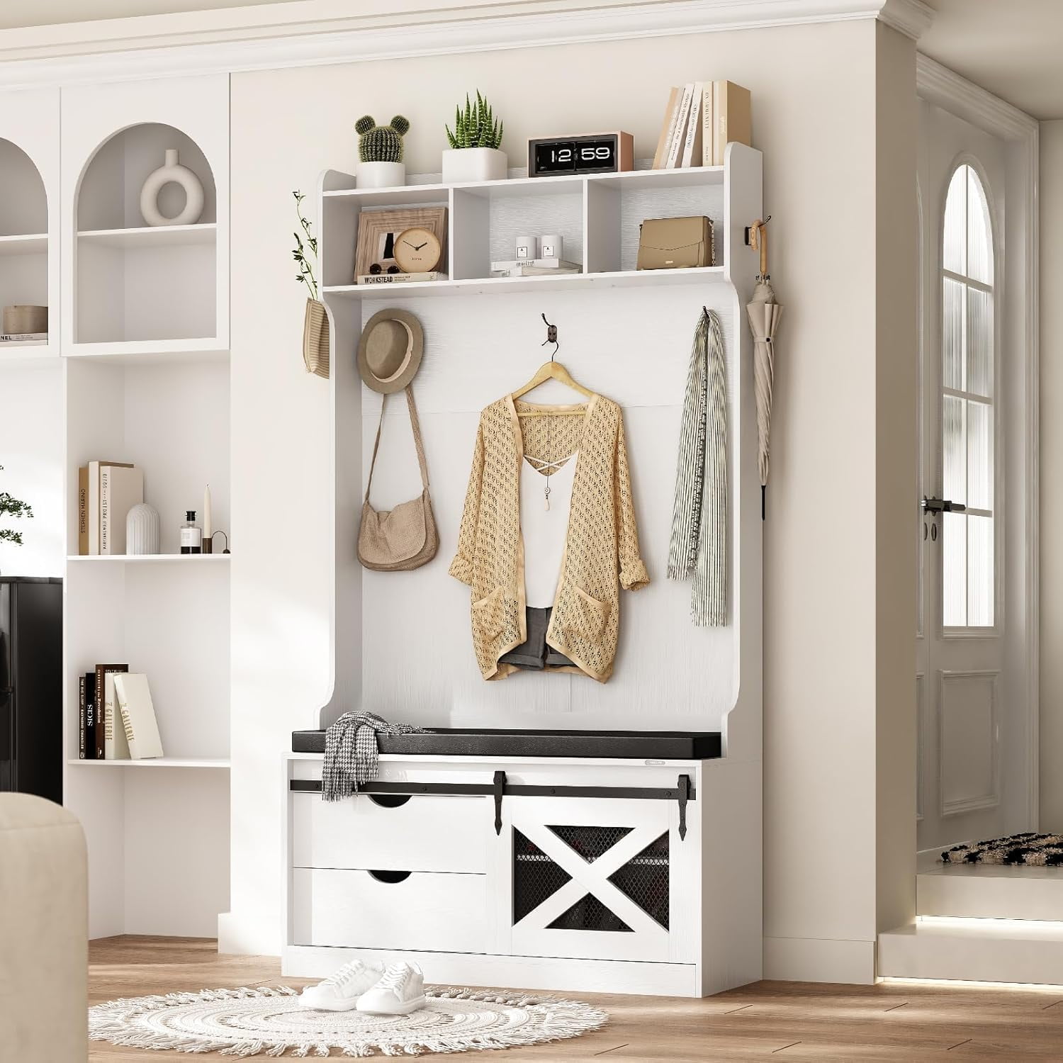 Entryway Hutch,Hall Tree with Storage Bench, Farmhouse Entryway Bench ...