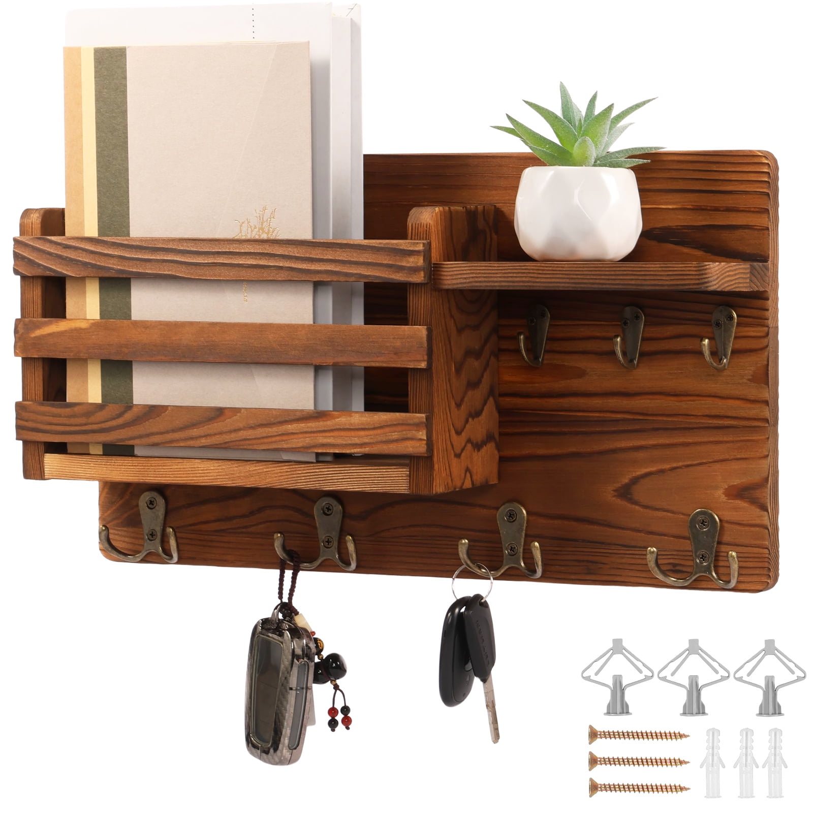 Entryway Organizer with Shelf Easy to Install Solid Wood Key and Mail ...