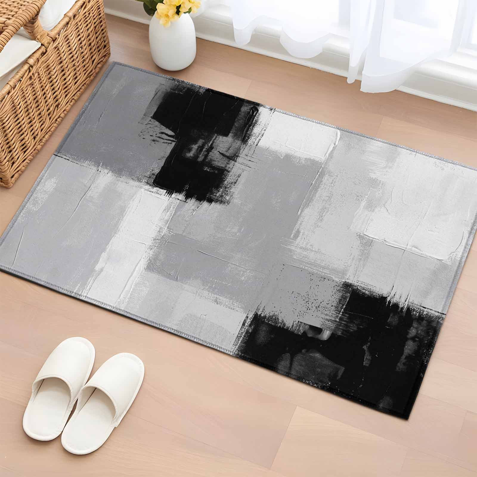 Entryway Rug 2'x3', Black Grey Small Rug for Kitchen Bathroom Door Mat ...