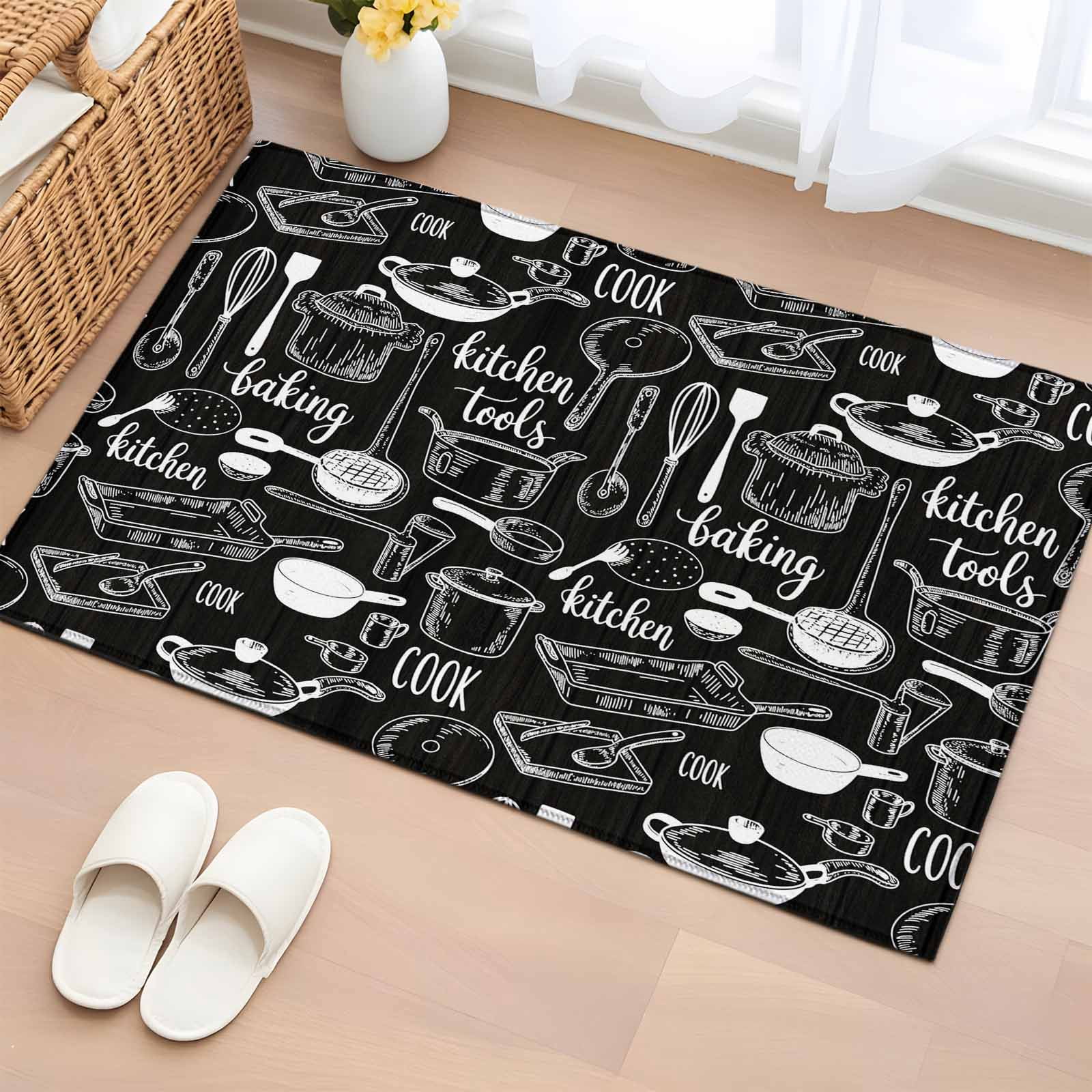 Entryway Rug 2'x3', Black Kitchenware Small Rug for Kitchen Bathroom ...