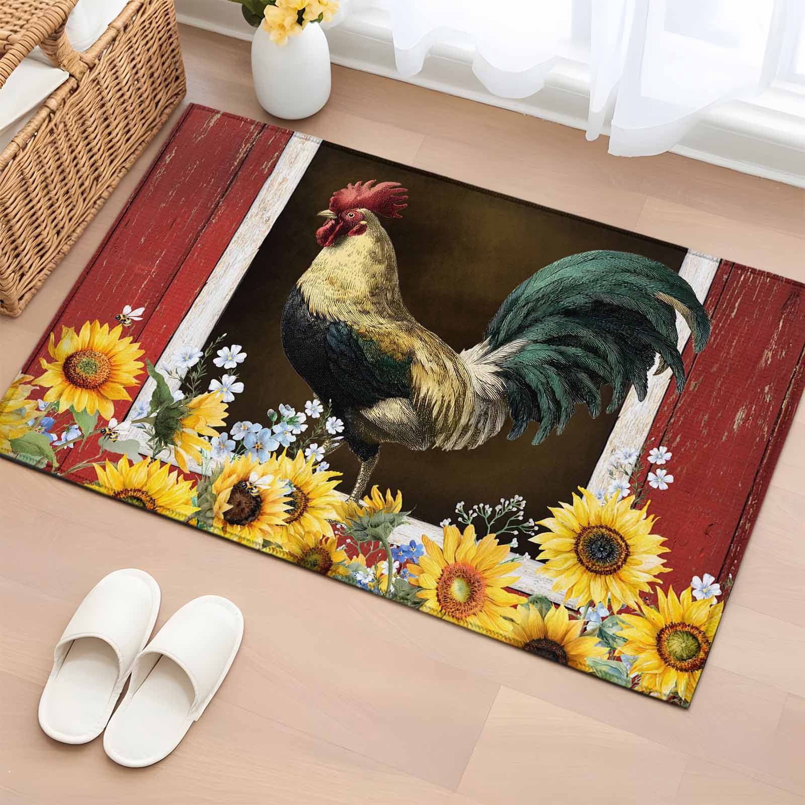Entryway Rug 2'x3', Chicken Sunflowers Small Rug for Kitchen Bathroom ...