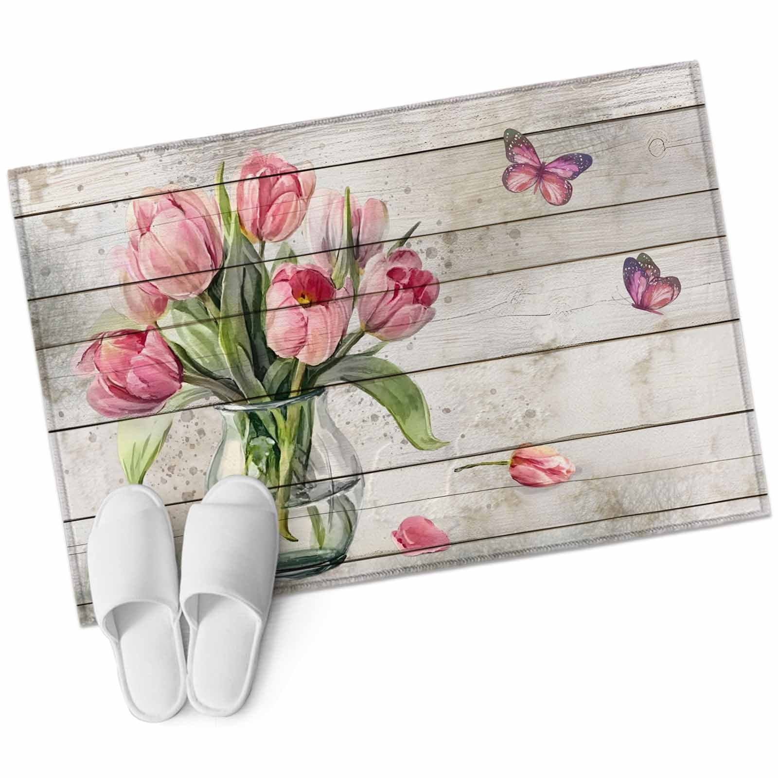 Entryway Rug 2'x3' Pink Tulip Small Area Rug Non-Slip Front Door Mat ...