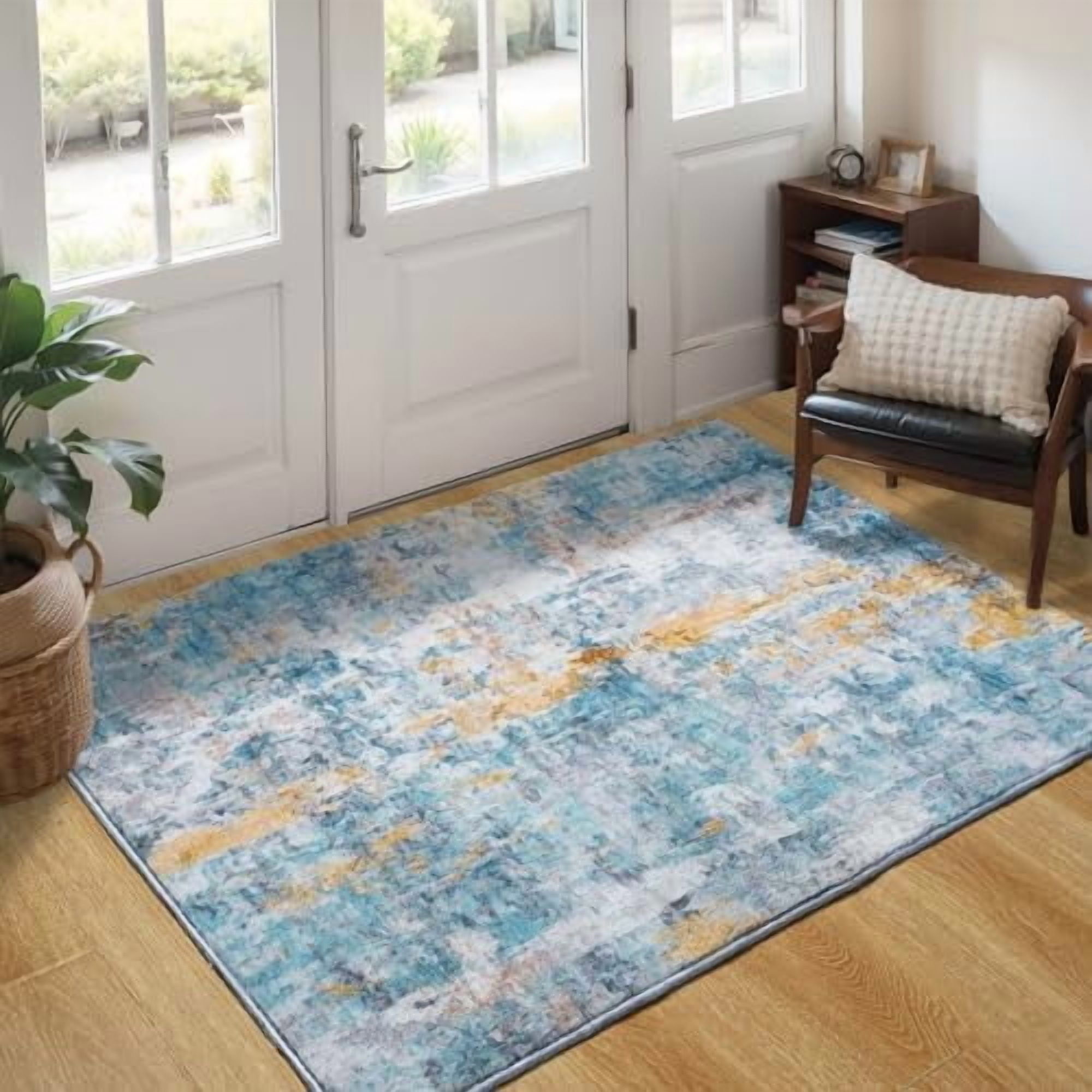 Entryway Rug 3x5 Blue Bedroom Area Rug Washable Non Slip Abstract Boho ...