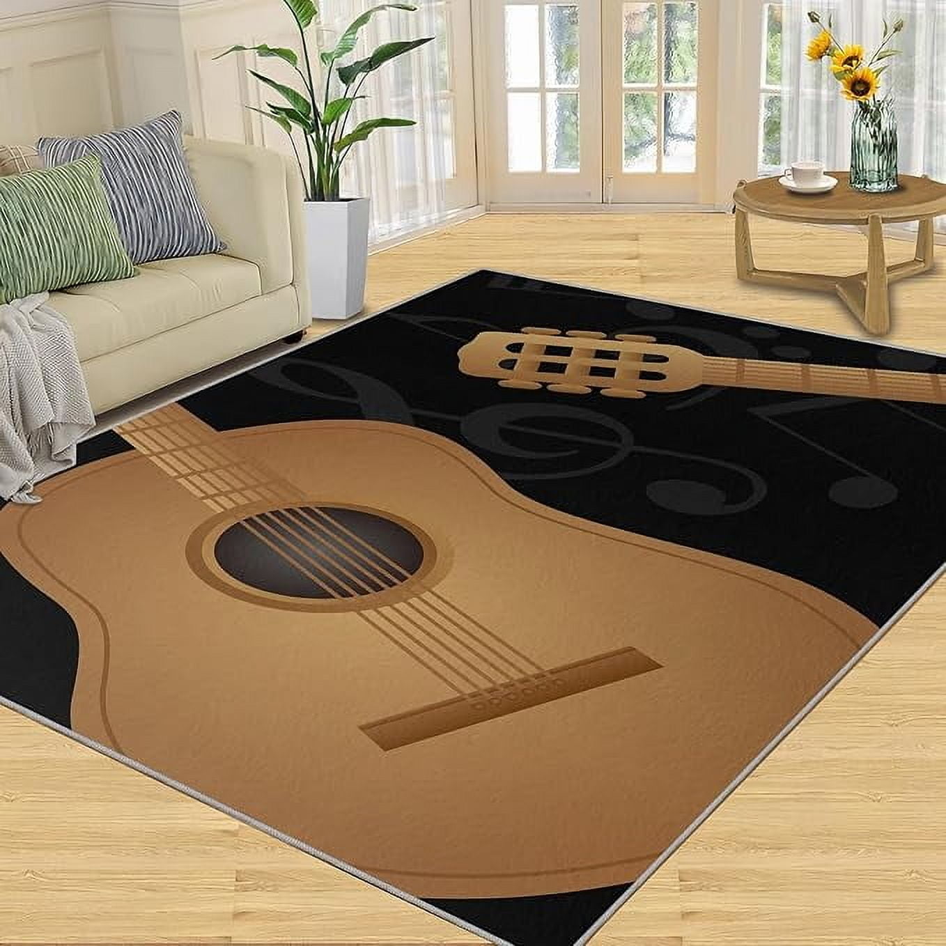 Entryway Rug, Acoustic Guitar Rug, Black Background Indoor Non Slip ...