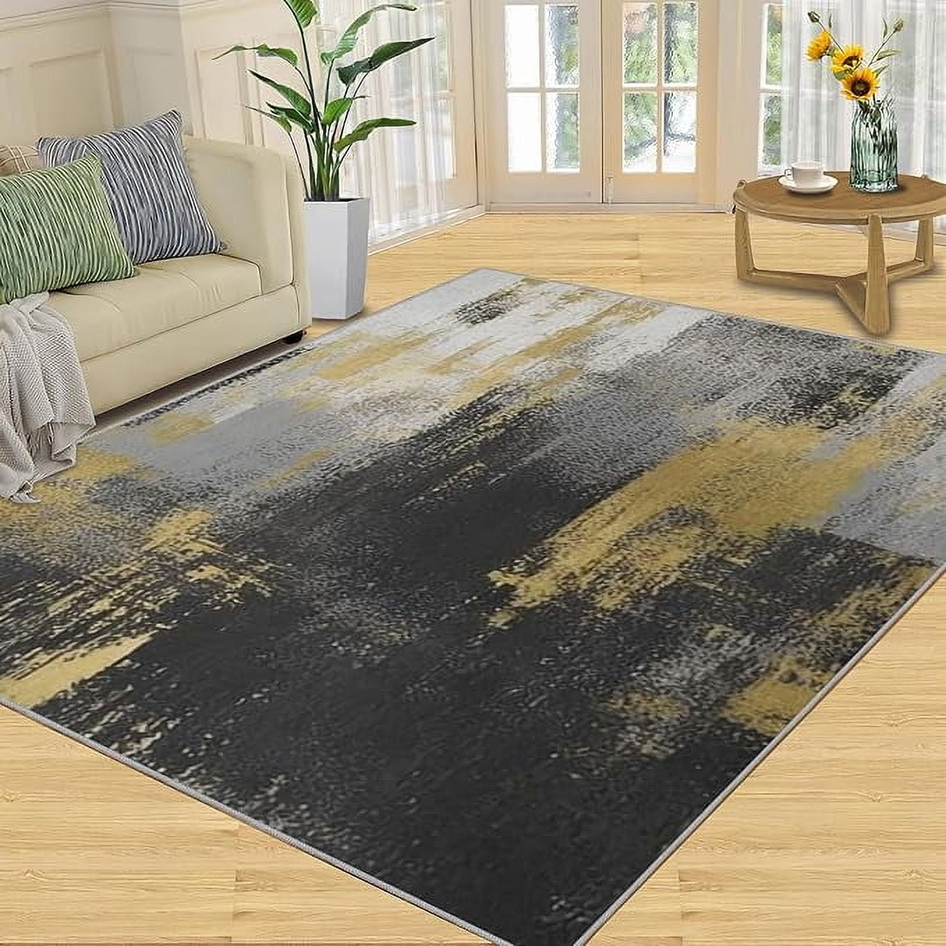 Entryway Rug, Retro Black And Gray Rug, Traditional Yellow Texture Home ...