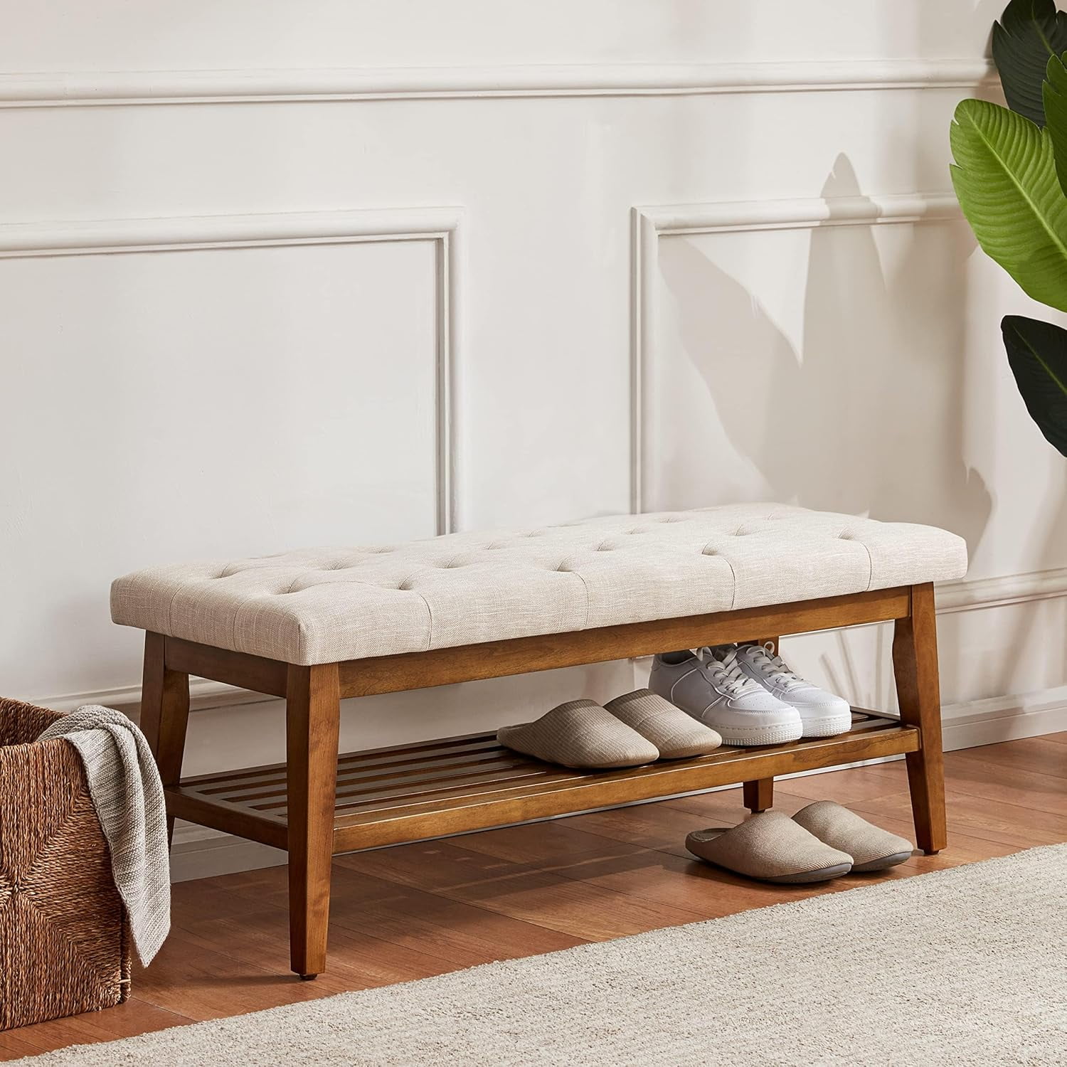 Entryway Shoe Bench, End of Bed Bench,Upholstered Button-Tufted Bench ...