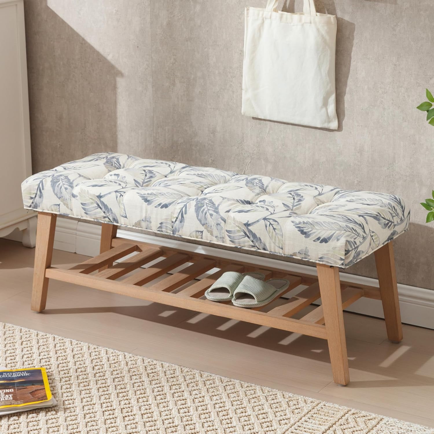 Entryway Shoe Bench Storage Benches with Upholstered Button Tufted Seat ...