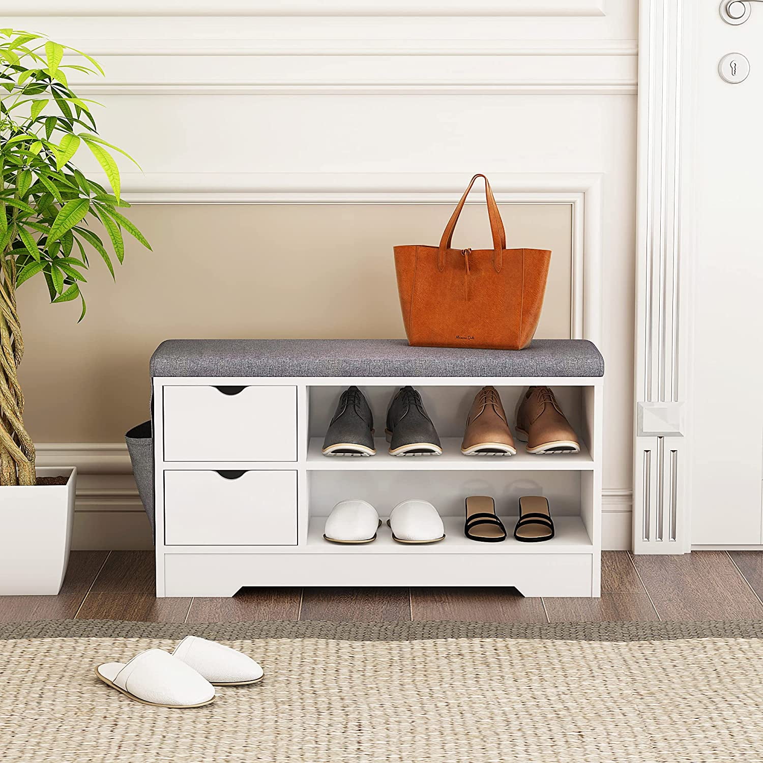 Entryway Shoe Bench with Cushion, Entryway Bench with Storage, Shoe ...