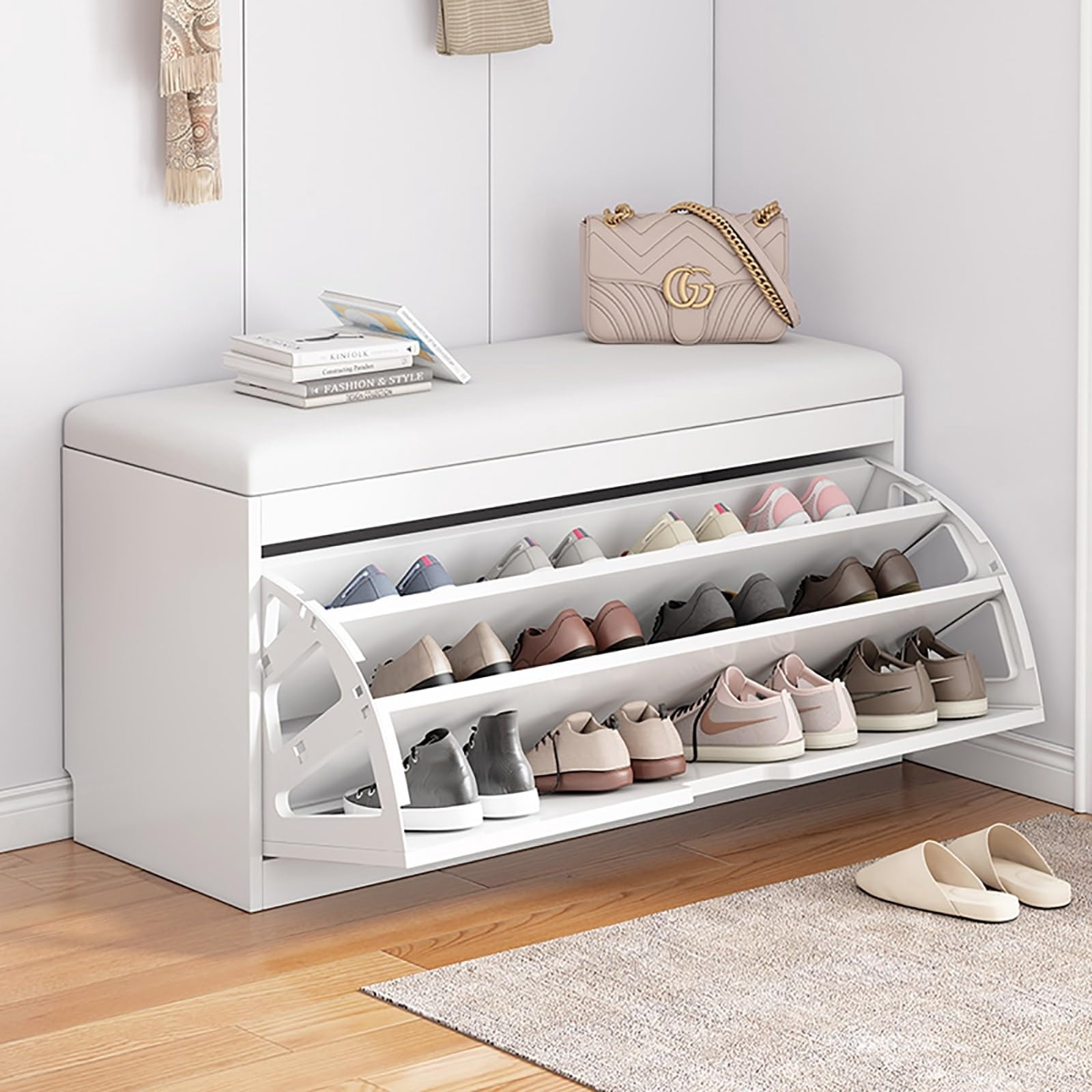 Entryway Shoe Bench with Storage - Lift Top Wooden Bench with Removable ...