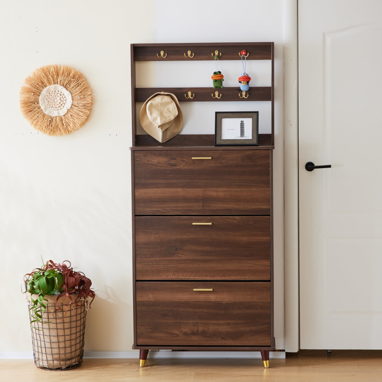 Entryway Shoe Cabinet, Entryway Bedroom Armoire with 3 Filp Drawers and ...