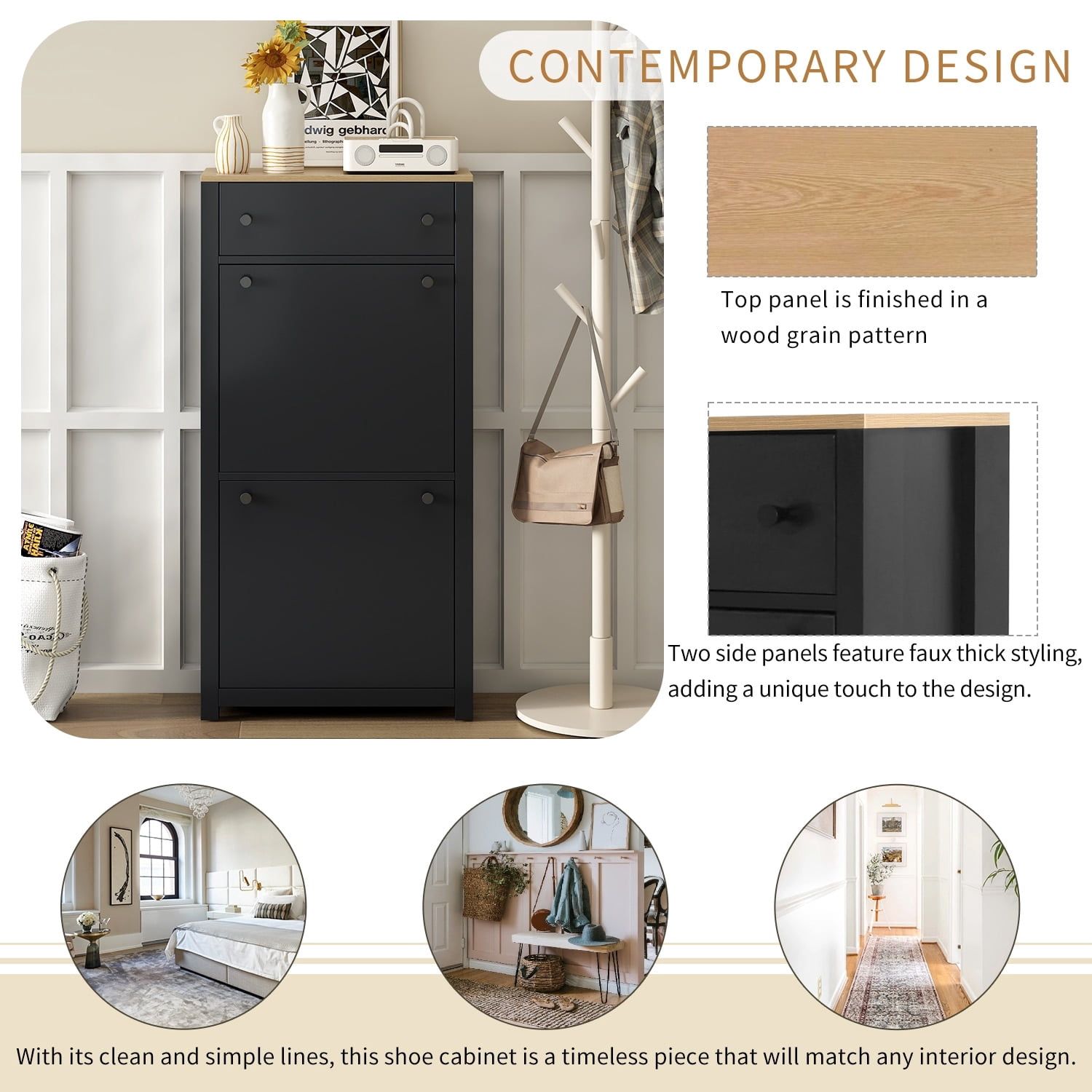 Entryway Shoe Rack Organizer with 2 Flip Drawers and Adjustable Panel ...