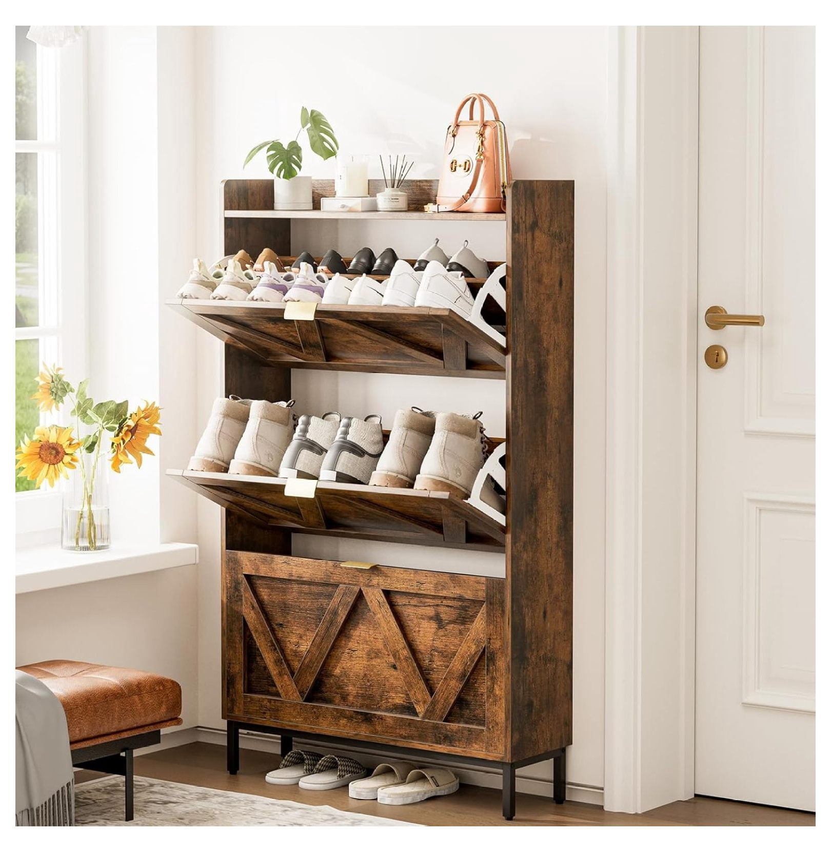 Entryway Shoe Storage Cabinet, Wooden Narrow Organizer with 3 Drawer ...