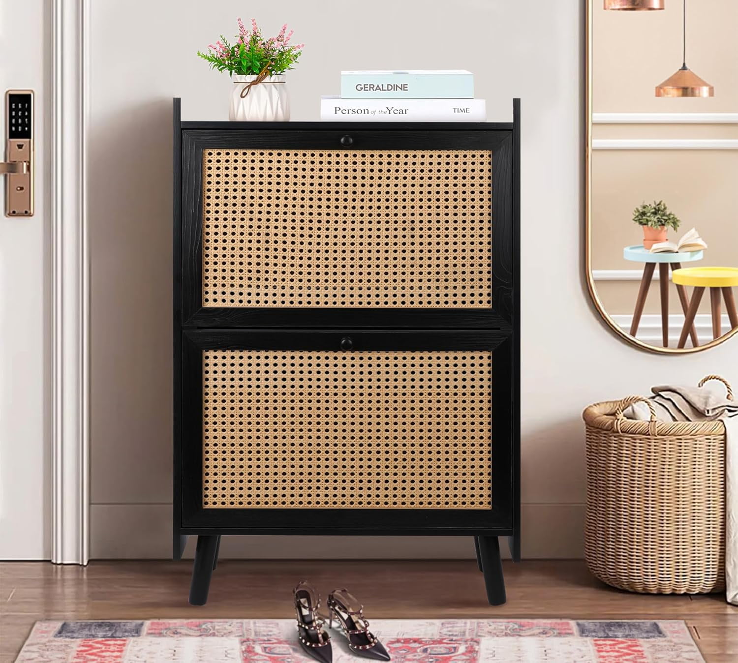 Entryway Shoe Storage Organizer, Rattan Shoe Storage Cabinet for ...